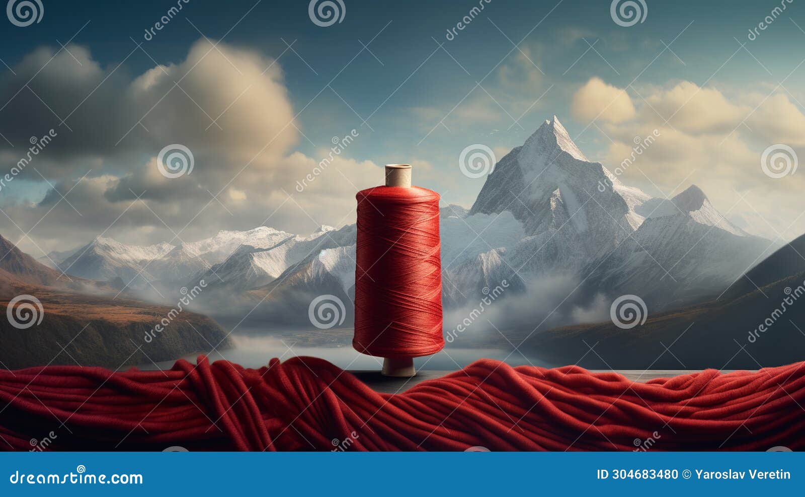 Threads. a Spool of Bright Red Thread in the Mountains Stock Photo ...