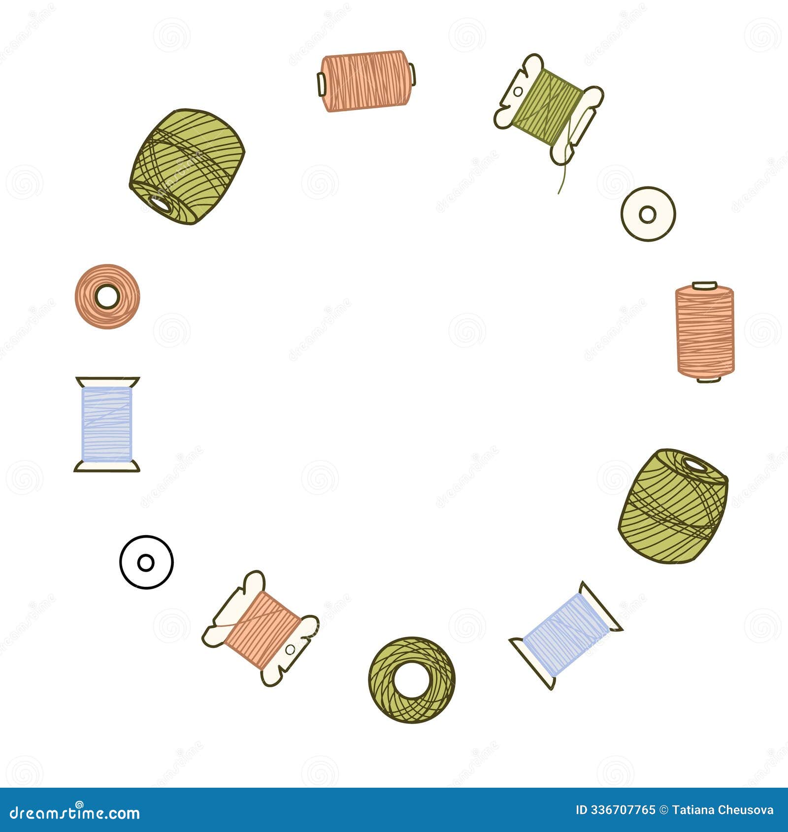 Threads Spools Wreath. Sewing or Needlework Circle Frame, Border for ...