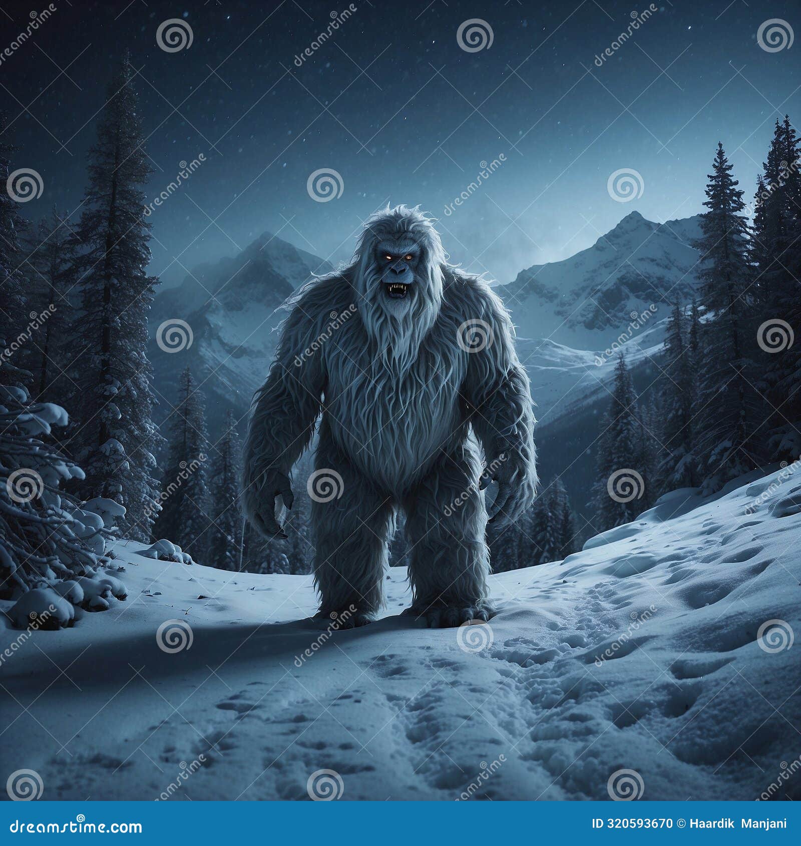 Threatening Image of a Mythical Snow Yeti Creature Huge in Size Walking ...