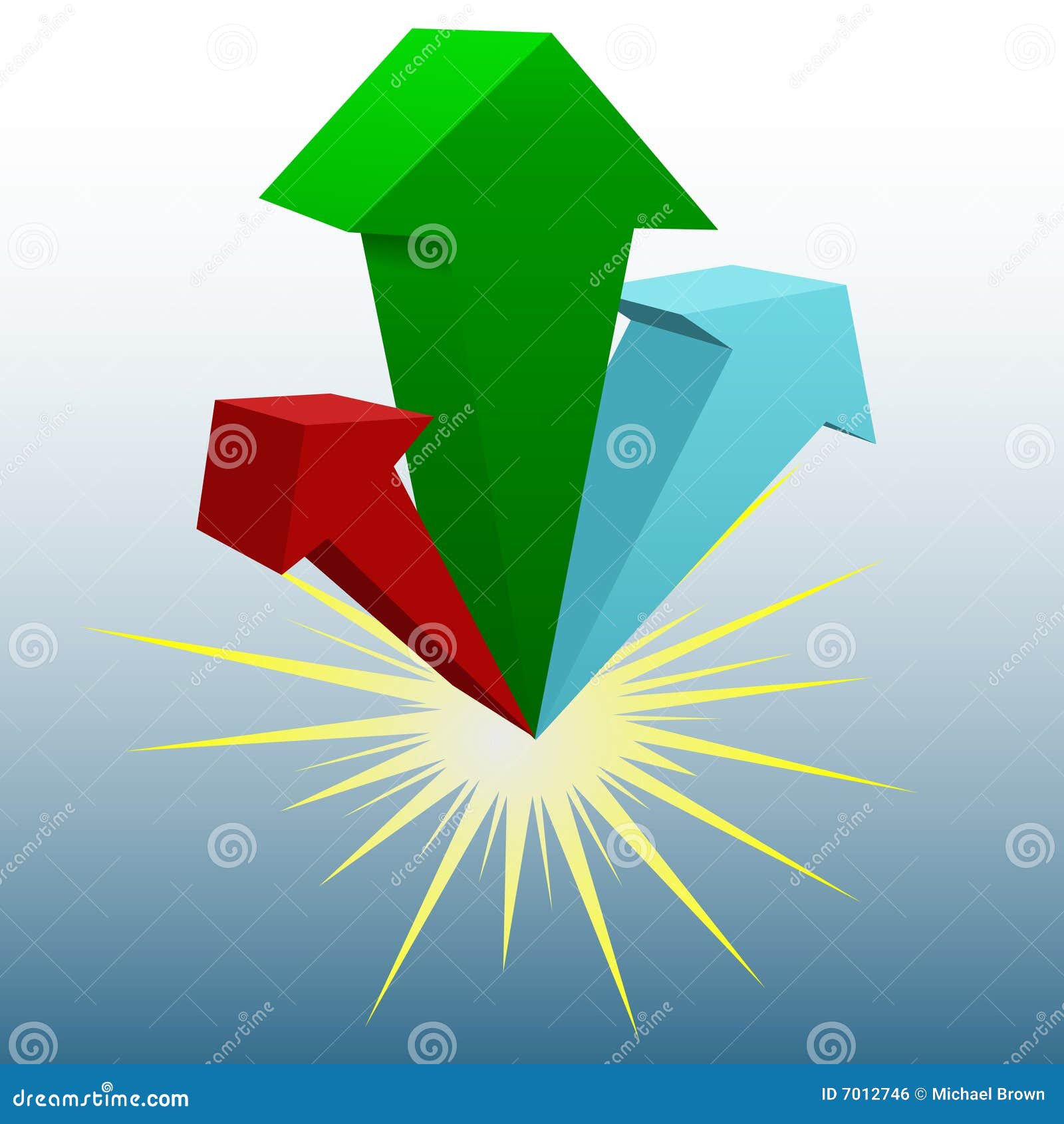 Three 3D Arrows Explode Up in Red, Blue, Green Stock Vector ...