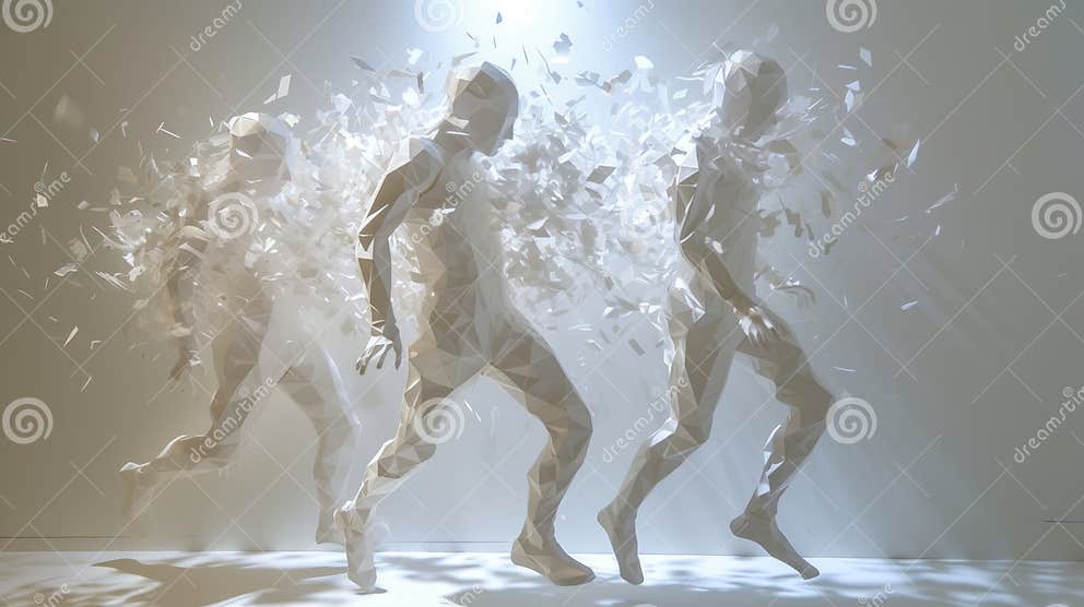 Three Abstract Figures in Mid-transformation with Shards Stock ...