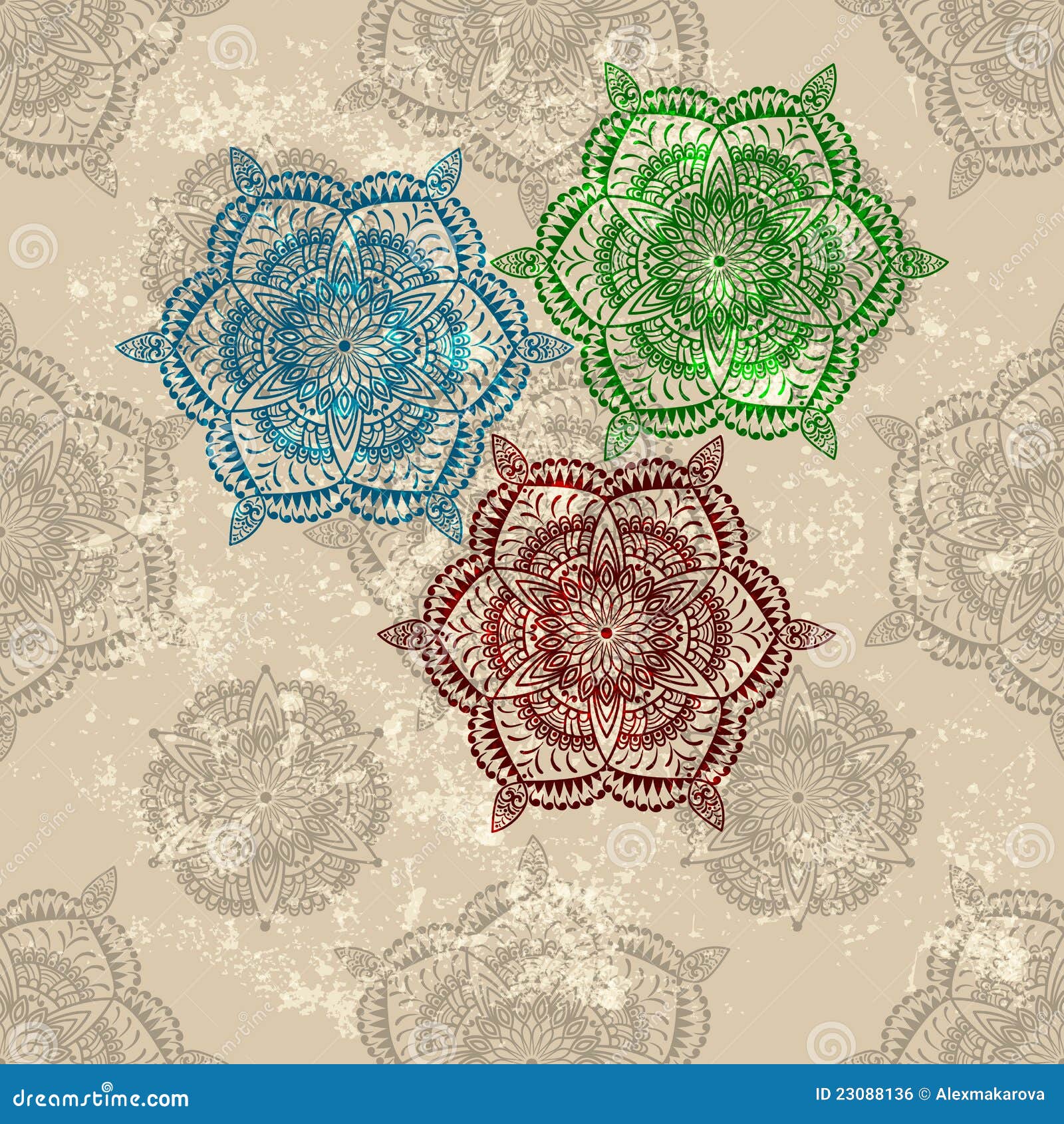 Three Abstract Flowers on Seamless Stock Vector - Illustration of ...