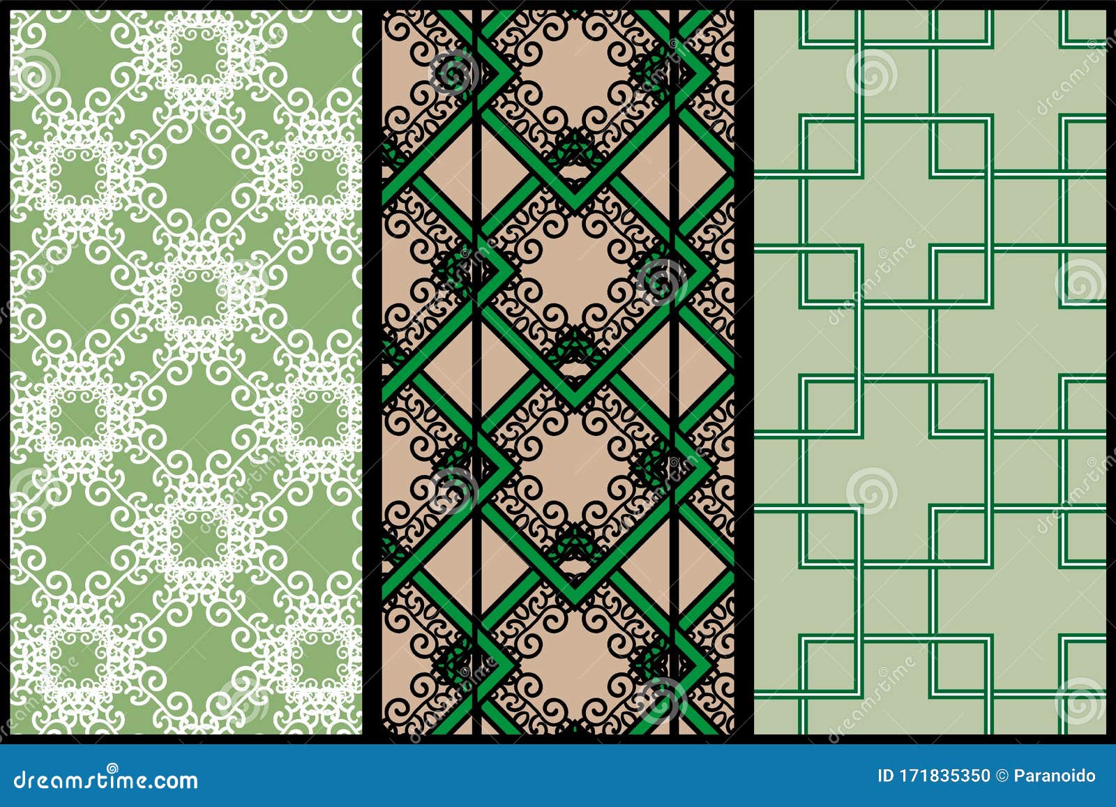 Three Abstract Green Patterns: Lace, Ornate and Geometric Stock Vector ...