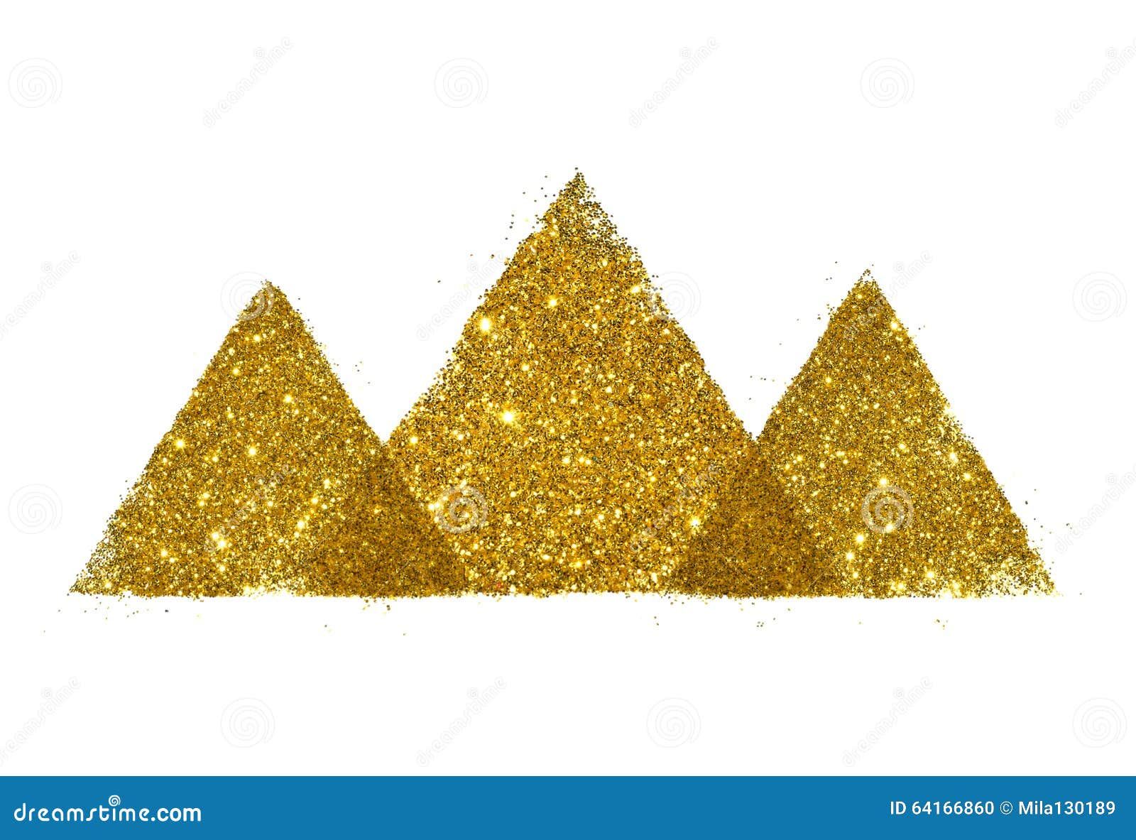 Three Abstract Triangles or Pyramids of Golden Glitter Sparkle on White ...