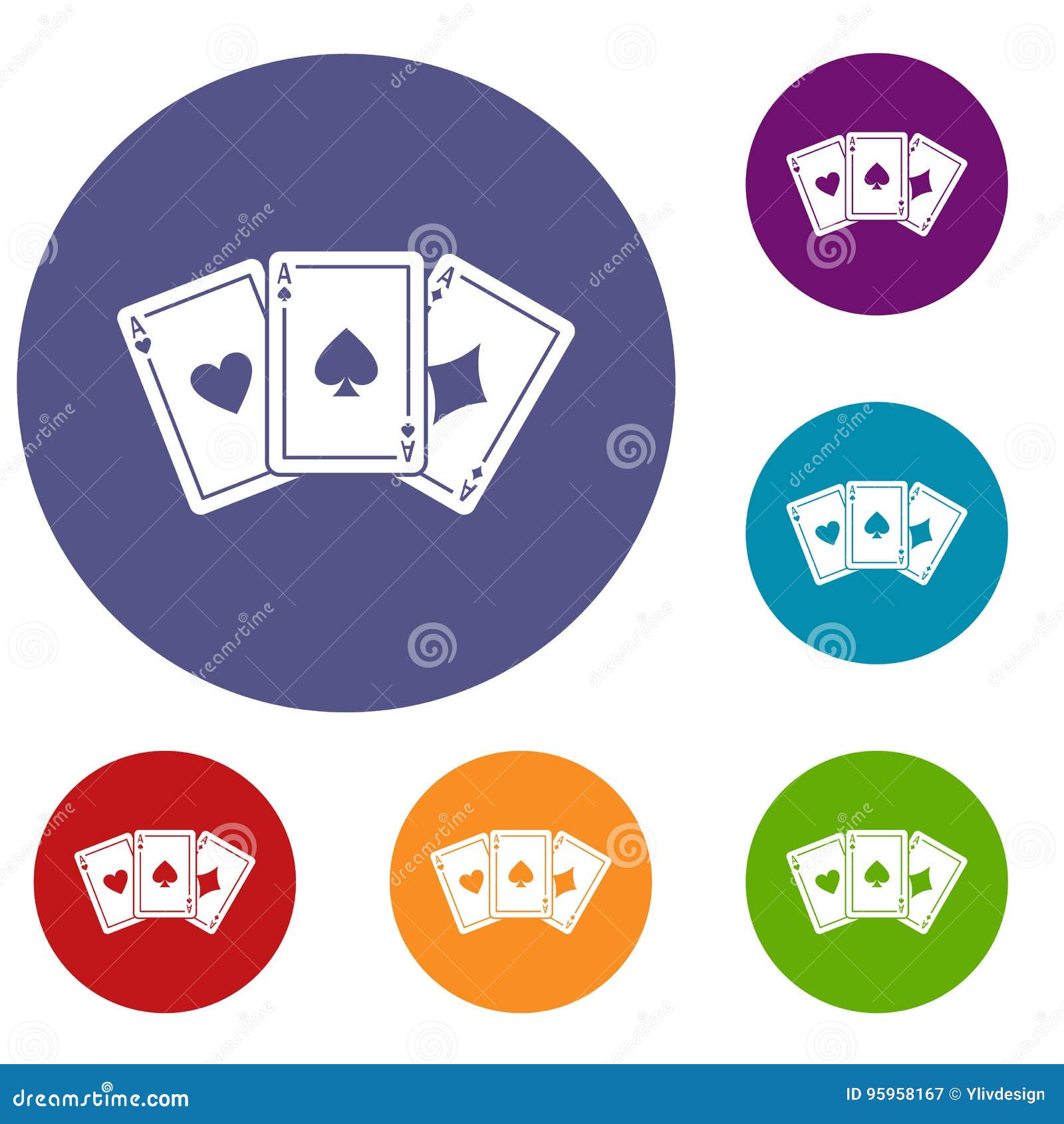 Three Aces Playing Cards Icons Set Stock Vector - Illustration of icon ...
