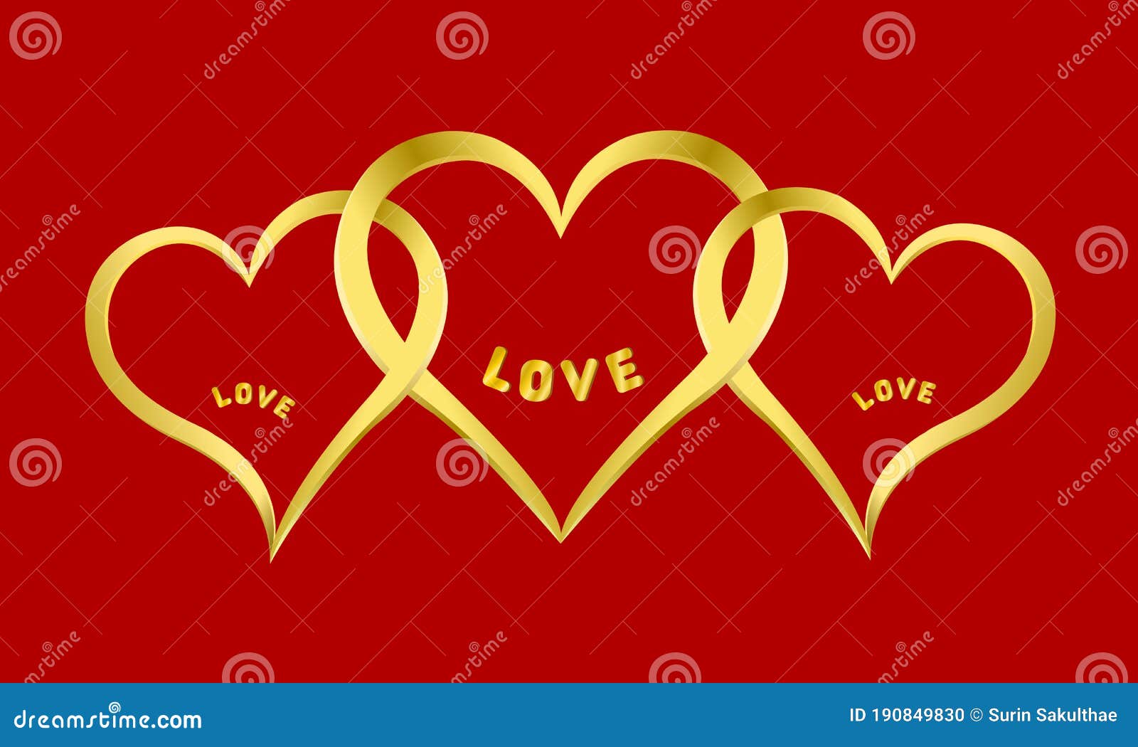 Three adjacent gold hearts stock vector. Illustration of hearts - 190849830