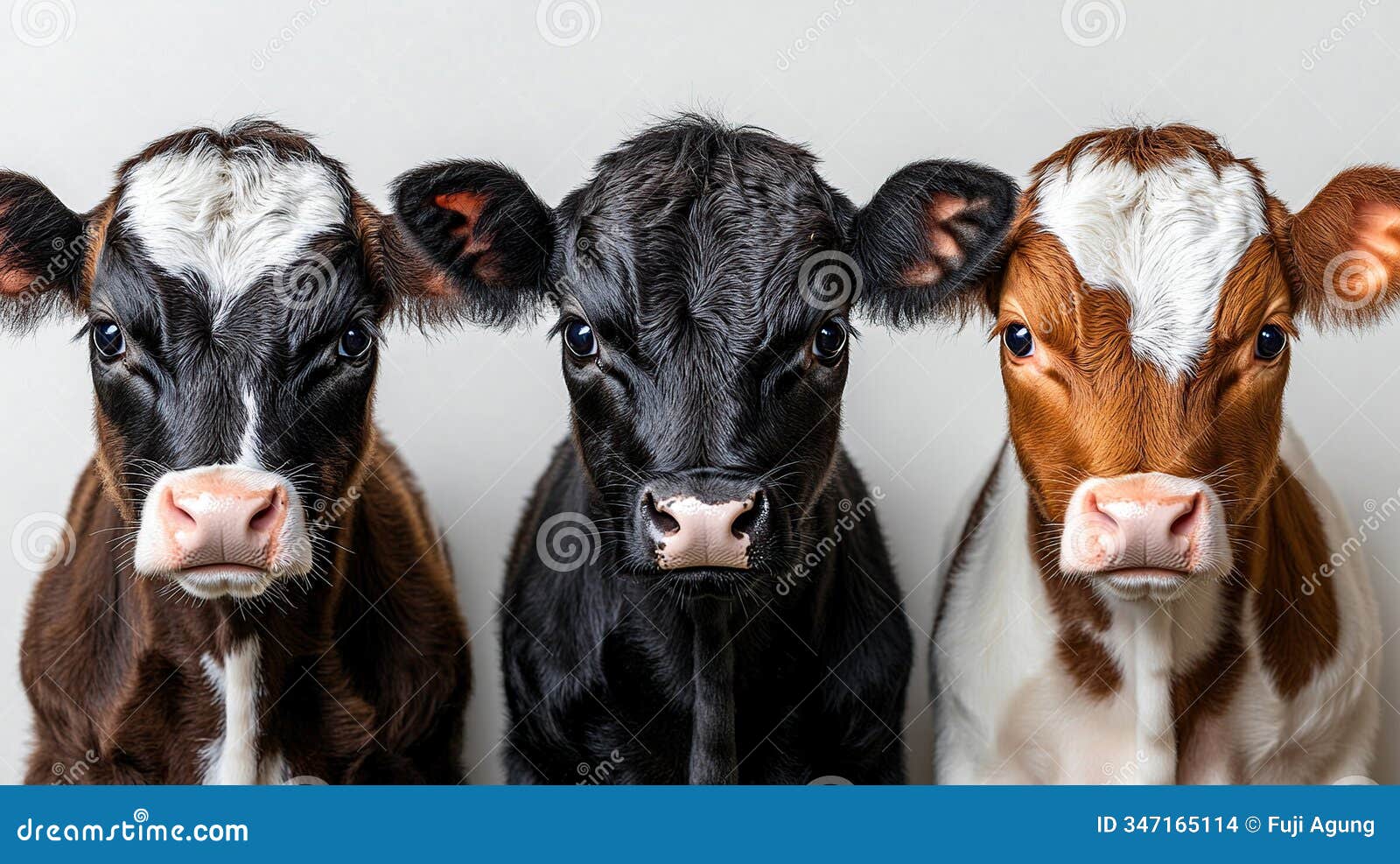 Three Adorable Calves of Different Breeds, Side by Side, Looking ...