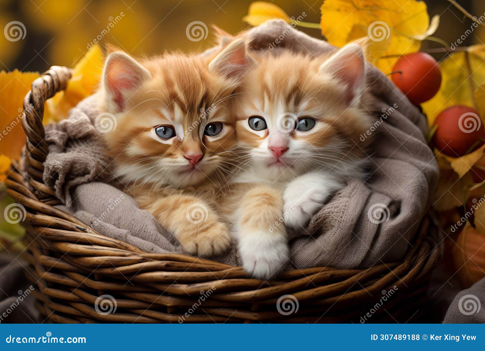 Three Adorable Newborn Kittens Cuddled Up In A Thai-style Basket Stock ...