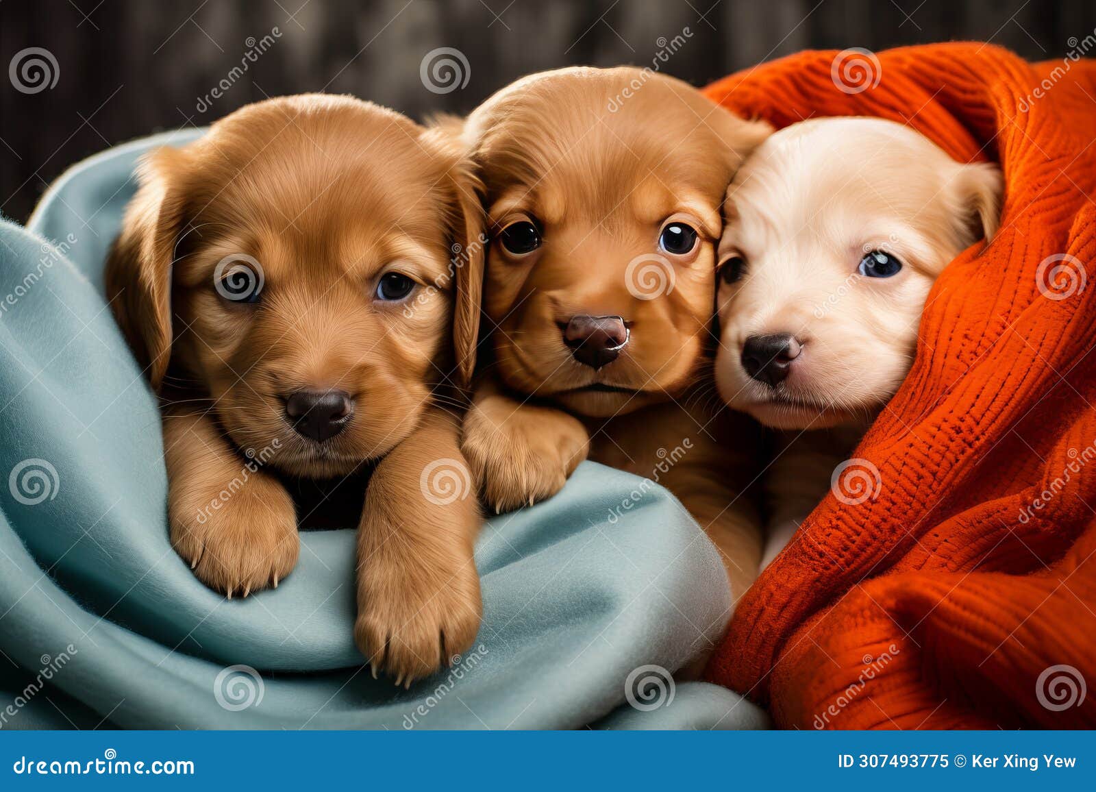 Three Adorable Puppies Cuddling on a Blanket Stock Illustration ...