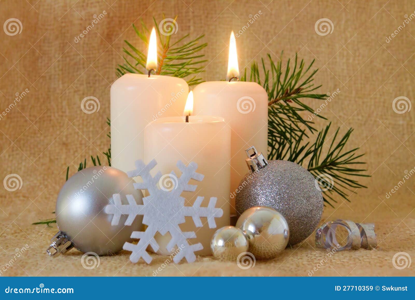 Three advent candles. stock image. Image of snowflake - 27710359