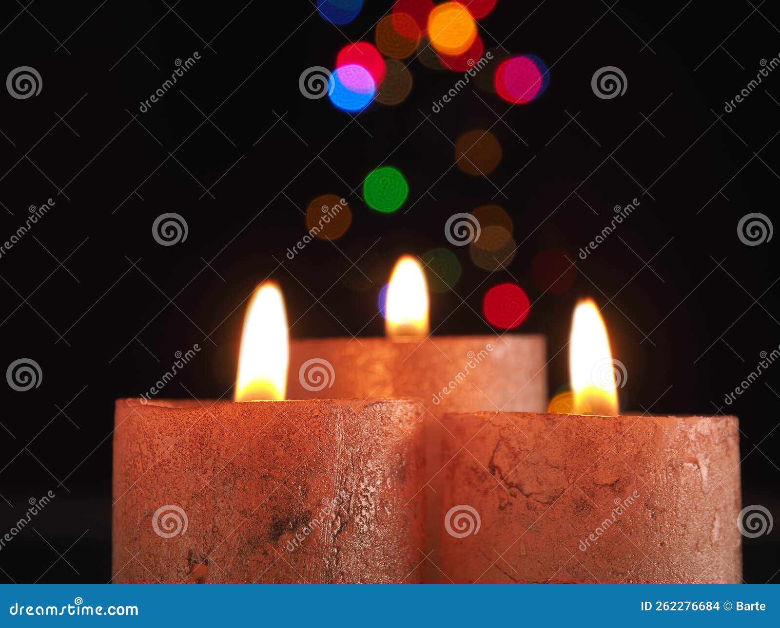 Three Advent Candles Burning with Christmas Lights Bokeh Stock Photo - Image of festival ...