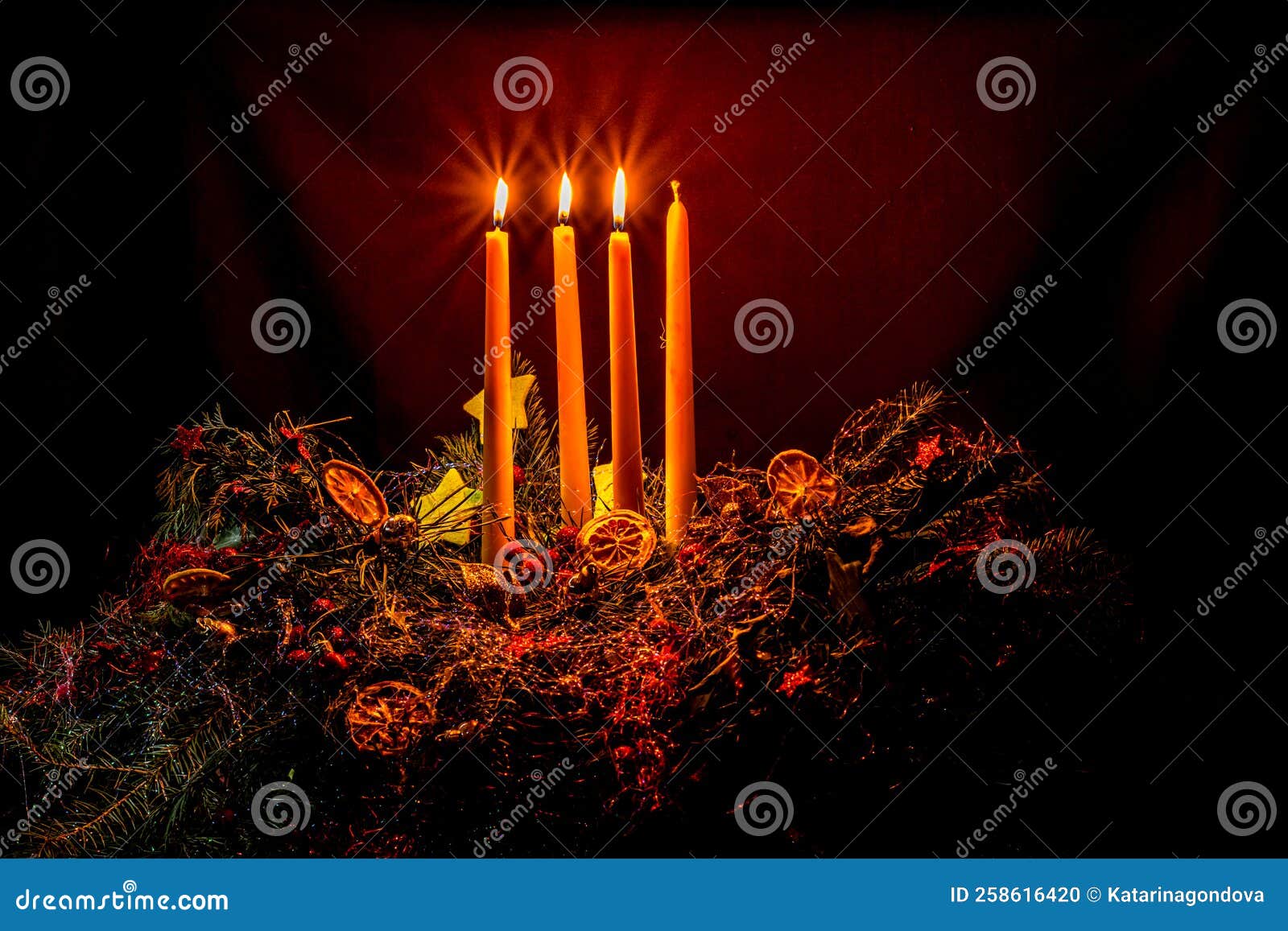 Three Advent Candles Burning on Advent Wreath Stock Photo - Image of candle, catholic: 258616420