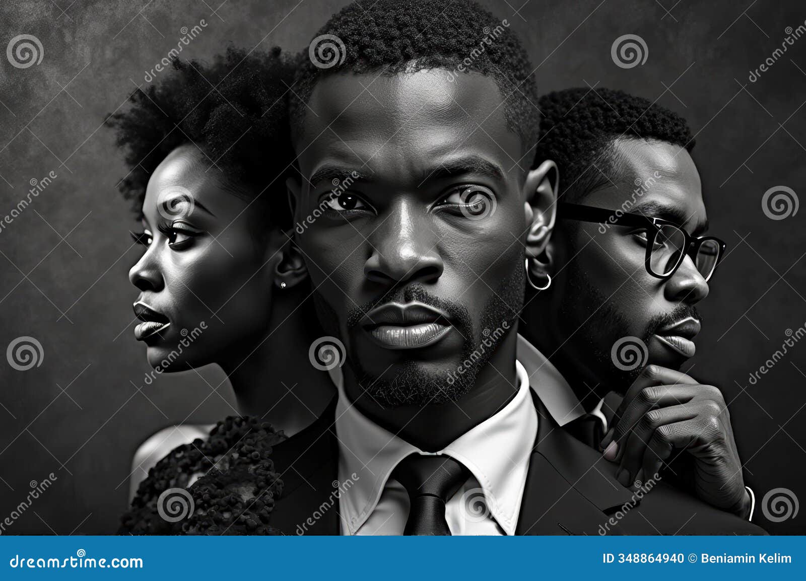 Three African Adults in Formal Wear with Intense Expressions Stock ...