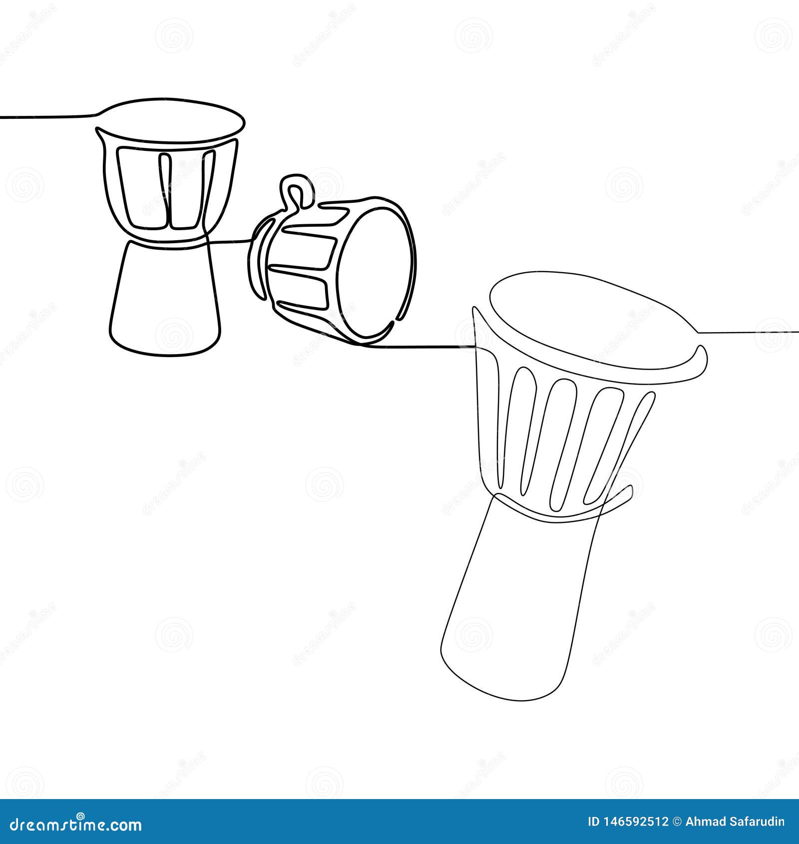 Three African Percussion Orchestra Instruments One Line and Single Line ...