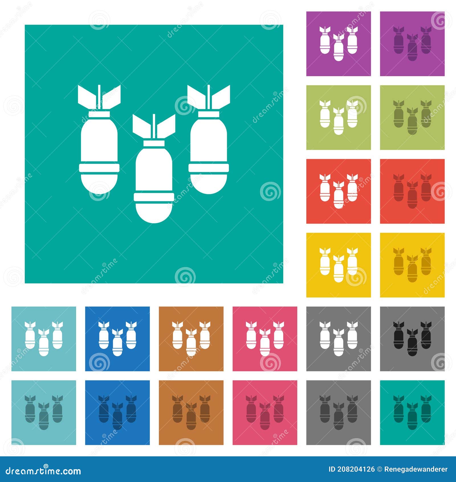 Three Air Bombs Square Flat Multi Colored Icons Stock Vector ...