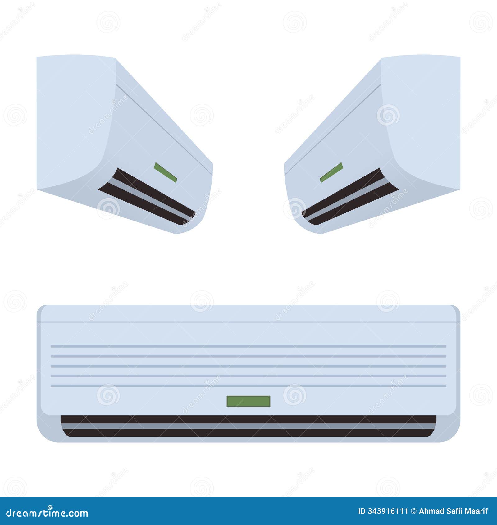 Three Air Conditioners In Different Positions, Side View And Front View ...