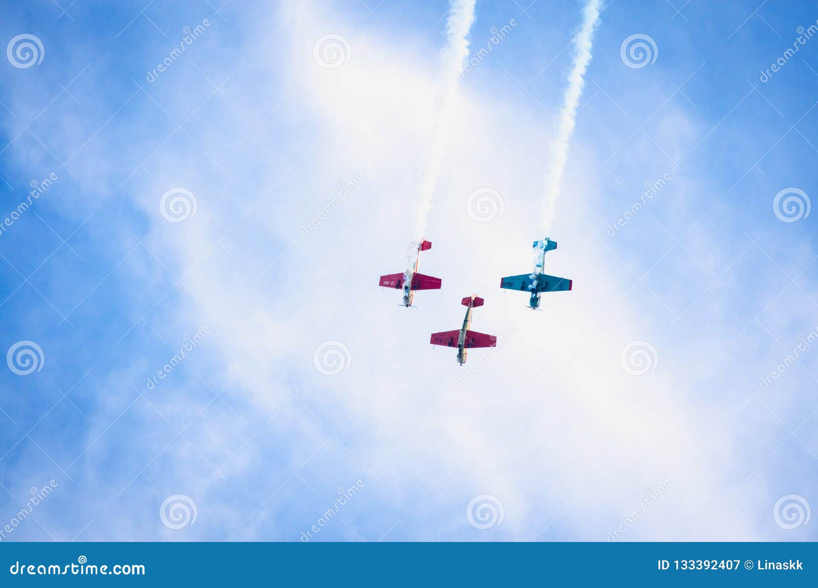 Three Airplanes in Blue Sky Editorial Photography - Image of sunlight ...