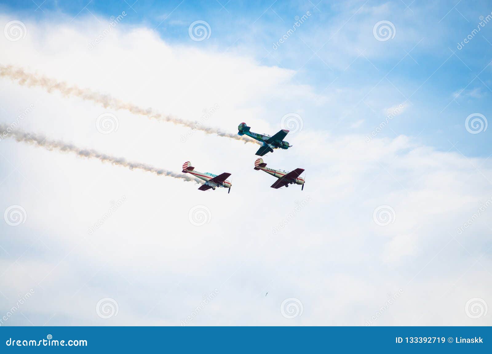 Three Airplanes in Blue Sky Editorial Stock Image - Image of sunny ...