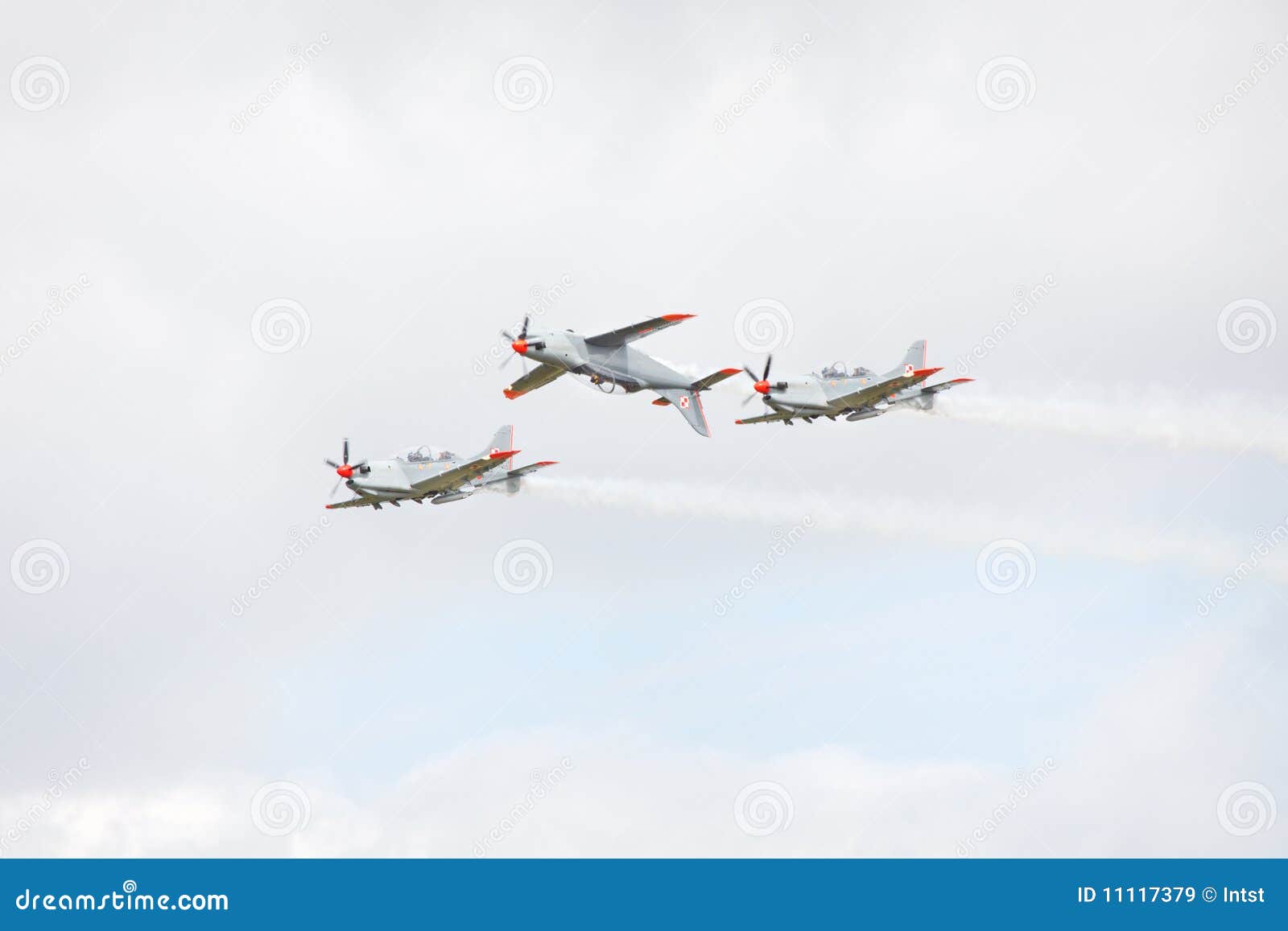 Three Airplanes Performing Aerobatic Figure Stock Image - Image of ...