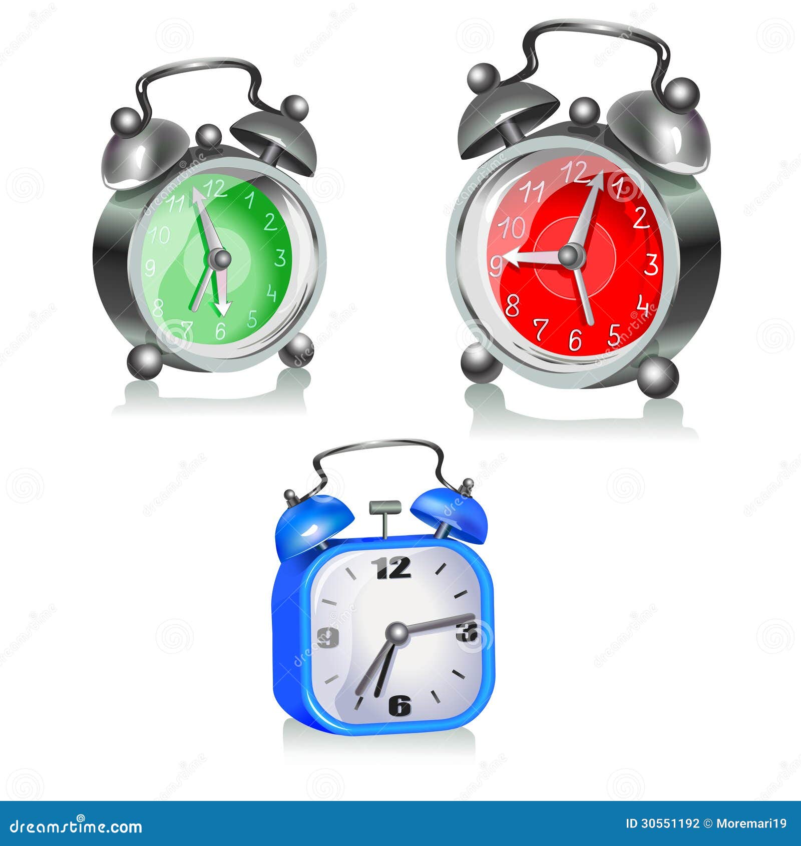 Three alarms stock vector. Illustration of white, green - 30551192