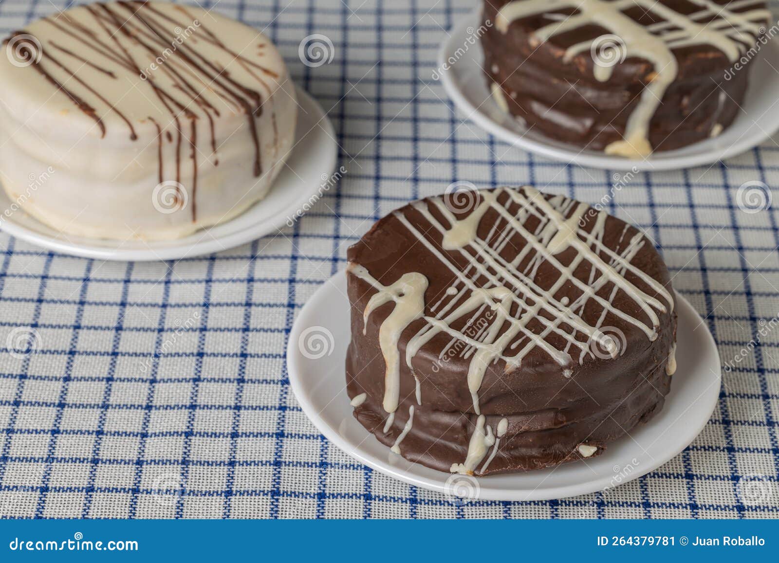 Three Alfajores, Typical Candy in Argentina, on a Checkered Tablecloth ...