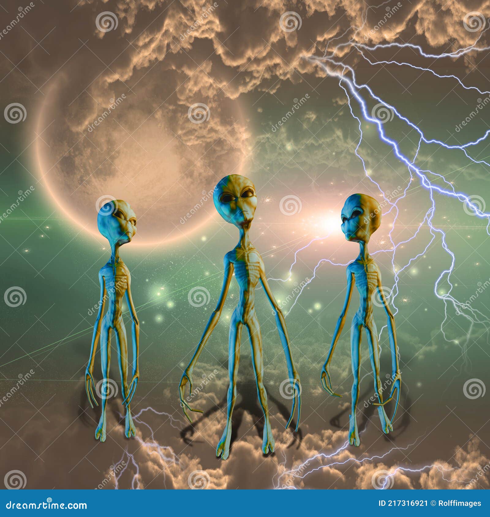 Three Aliens in Clouds stock illustration. Illustration of planet ...