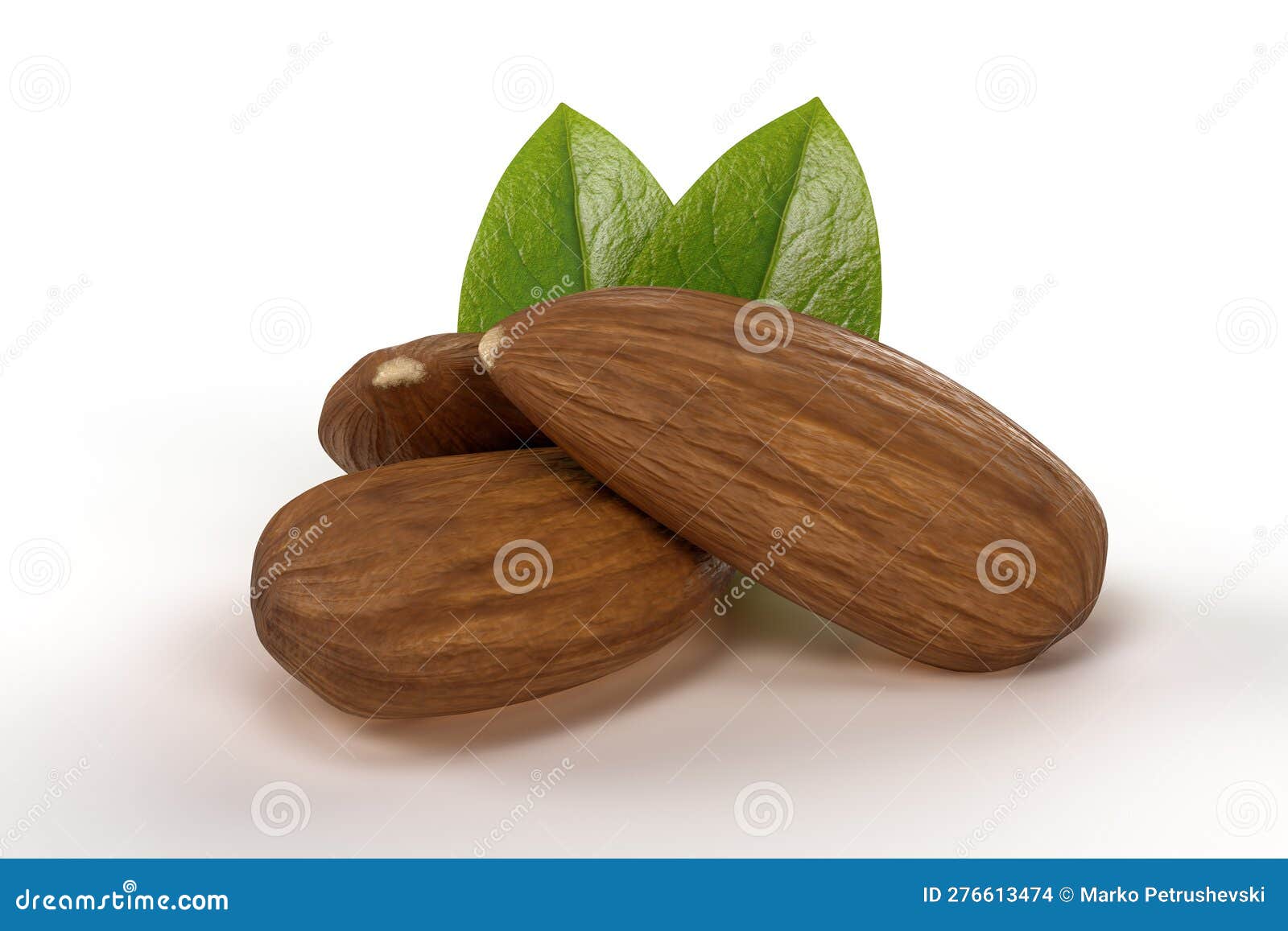 Three Almonds with Leaves Isolated on White Background High Quality ...