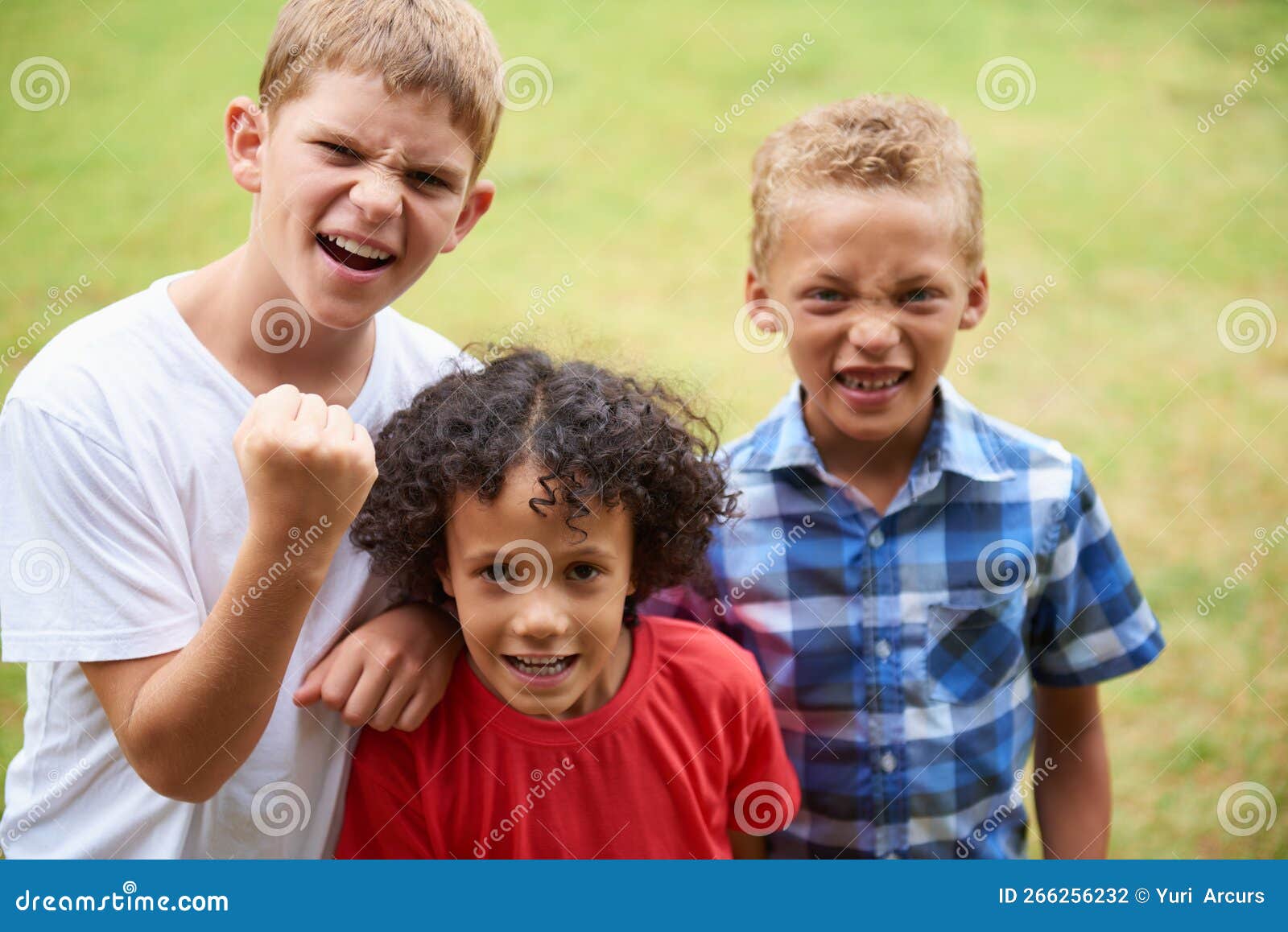 The Three Amigos. Portrait of a Three Little Boys Standing Outside ...