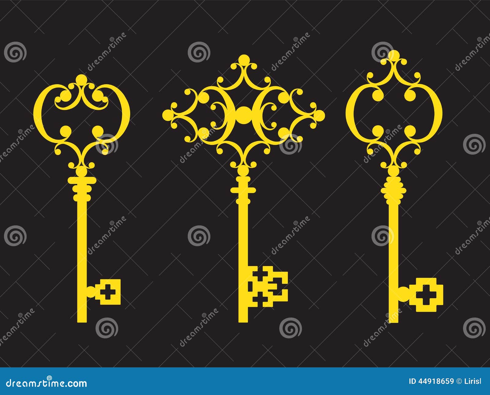 Three ancient golden keys stock vector. Illustration of access - 44918659