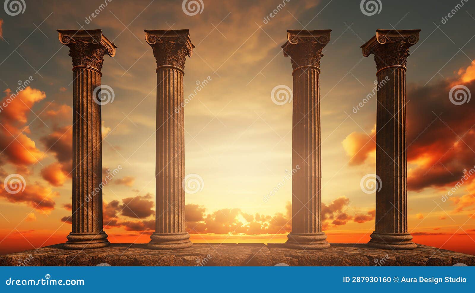 Three Ancient Pillars With Sunset Sky Background Stock Photography ...