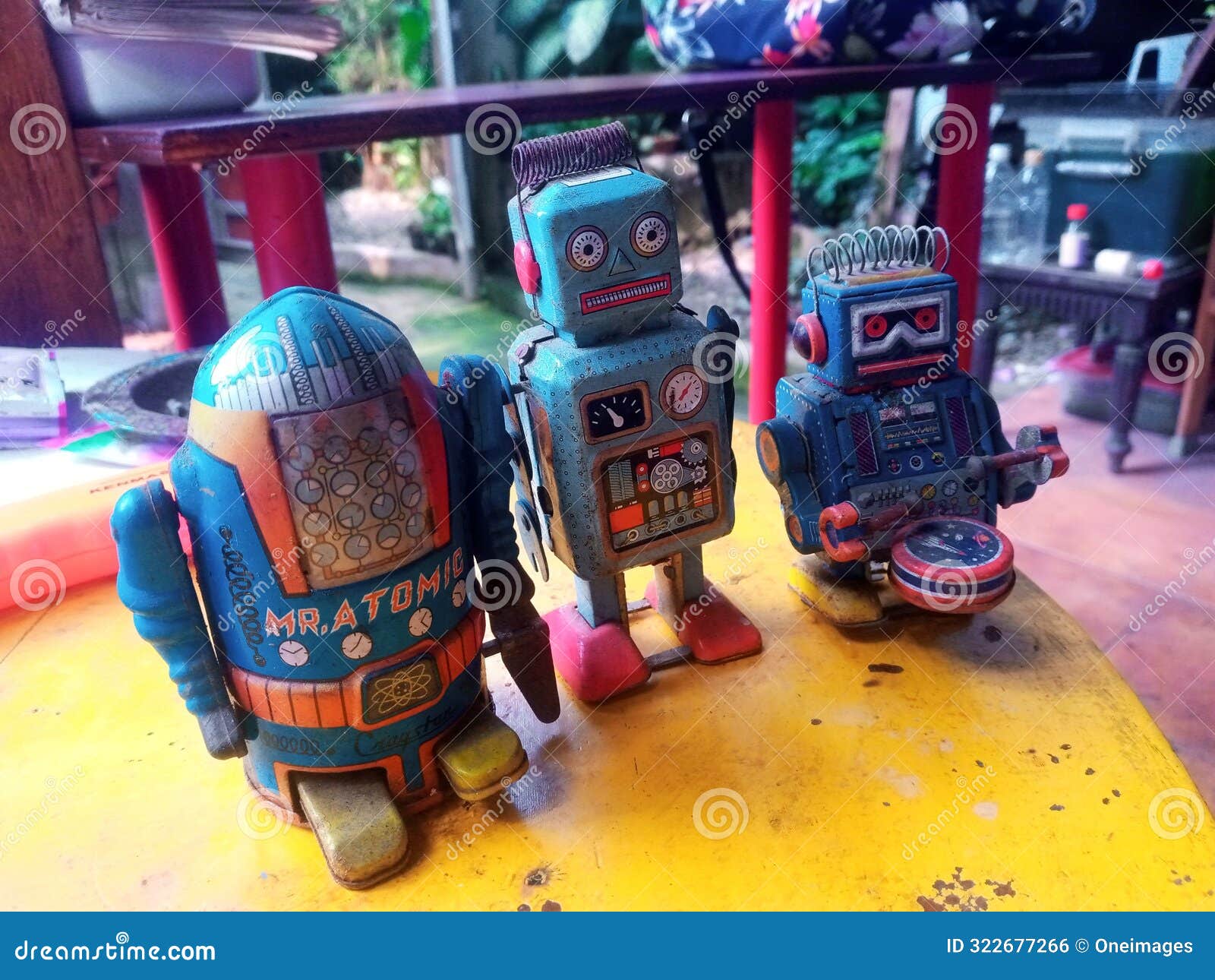 Three ancient robot toys stock photo. Image of three - 322677266