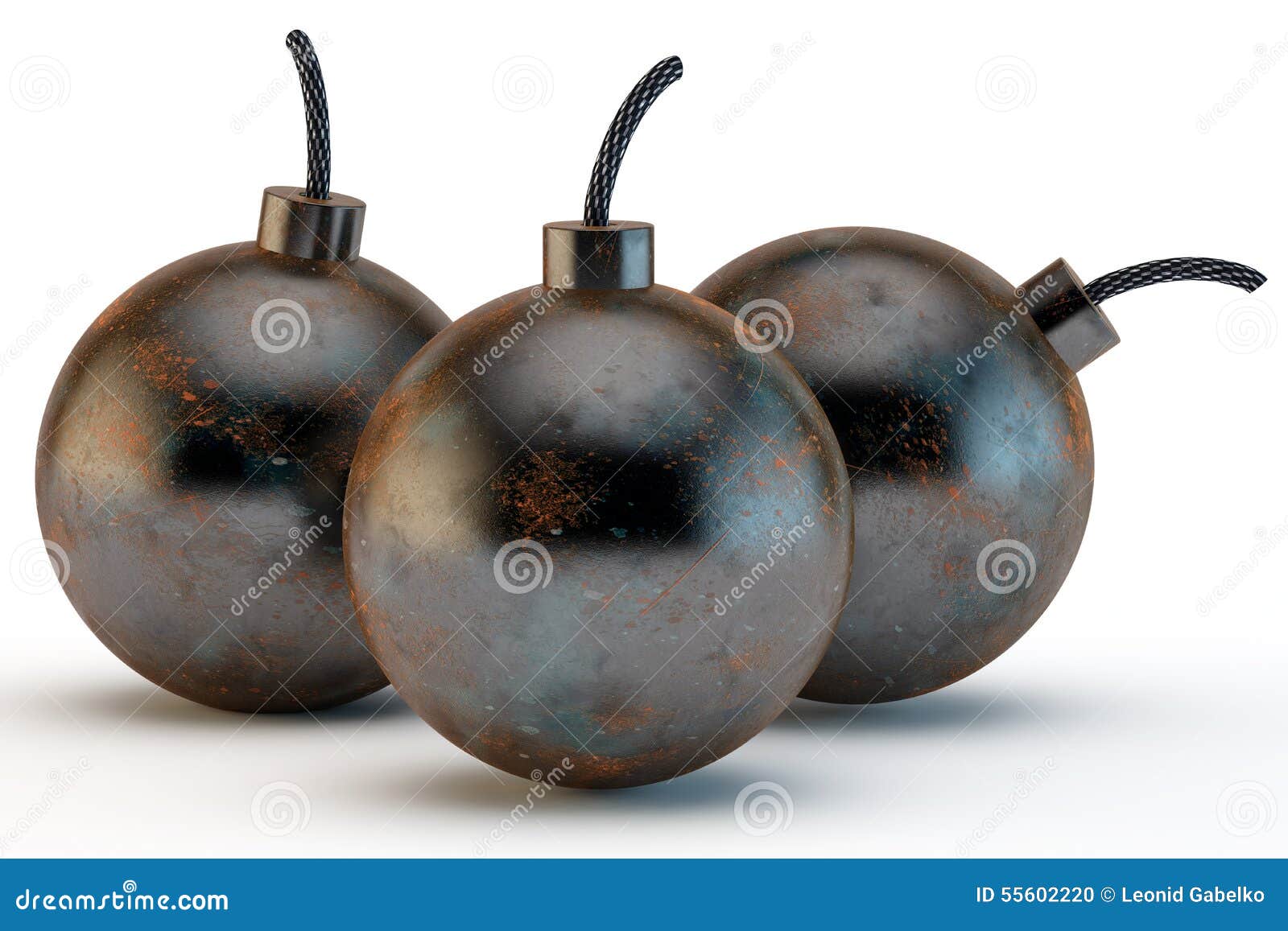 Three ancient round bombs stock illustration. Illustration of danger ...