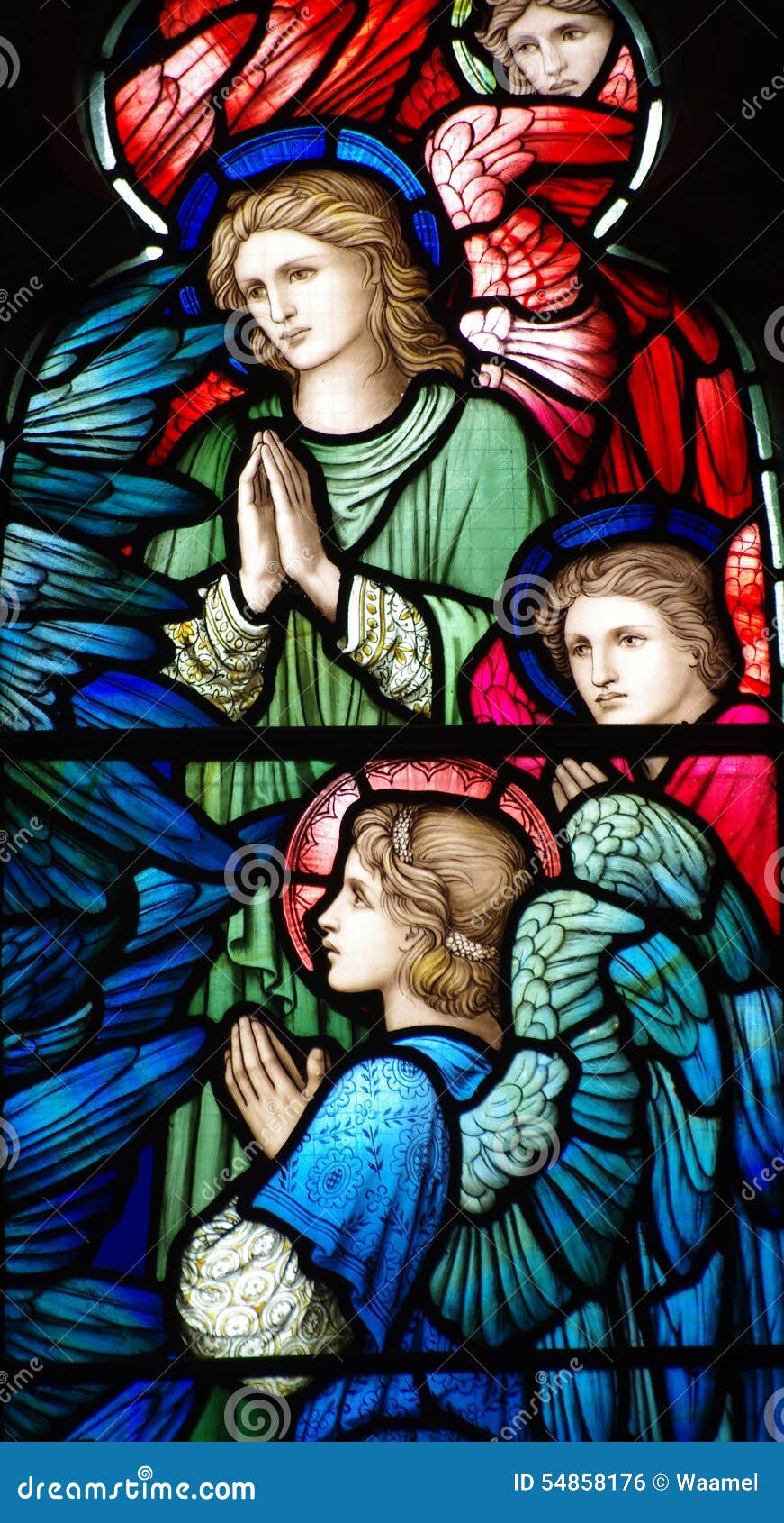 Three Angels (praying) In Stained Glass Stock Photography ...