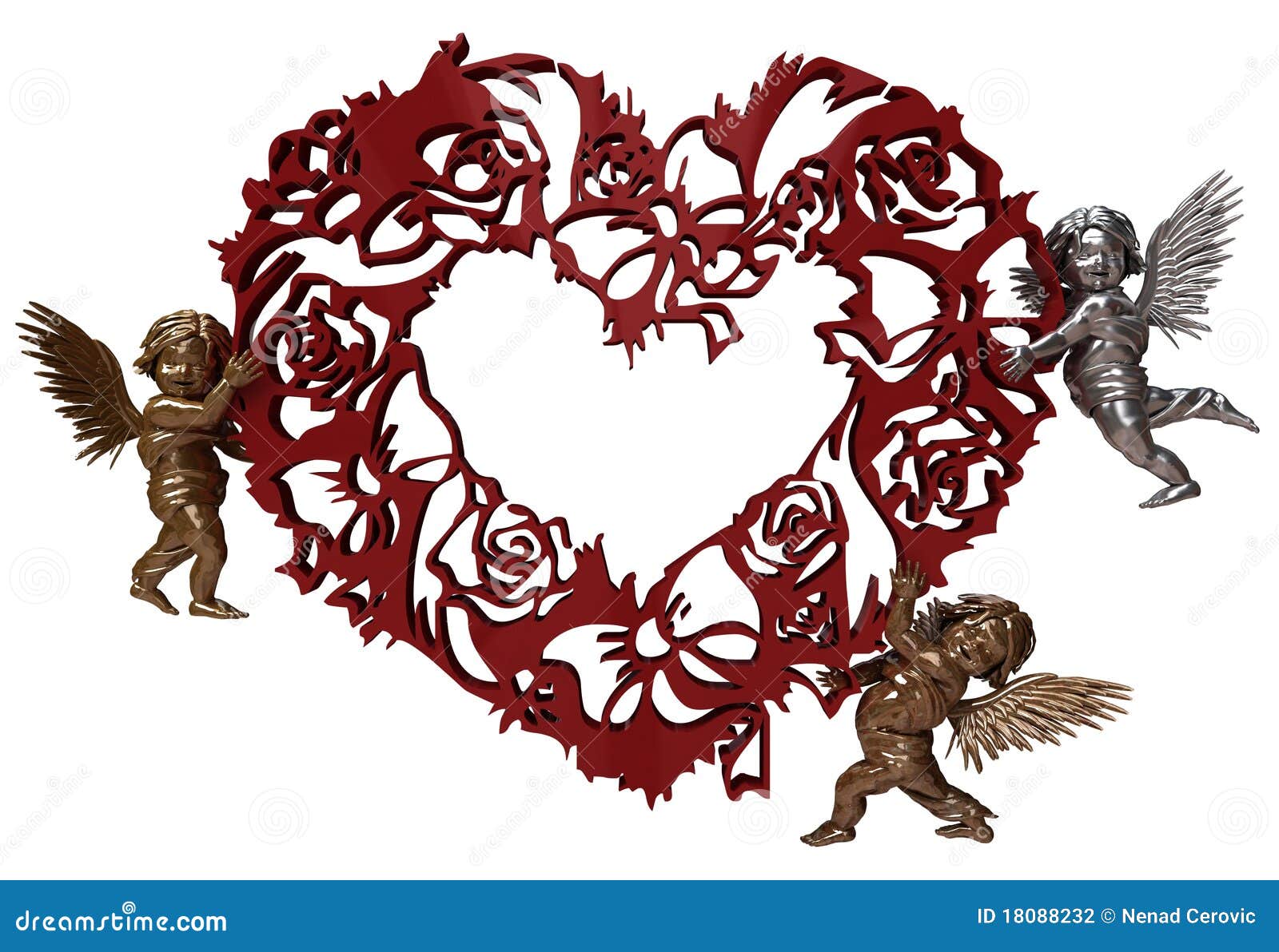 Three Angels with a Wreath in the Shape of a Heart Stock Illustration ...