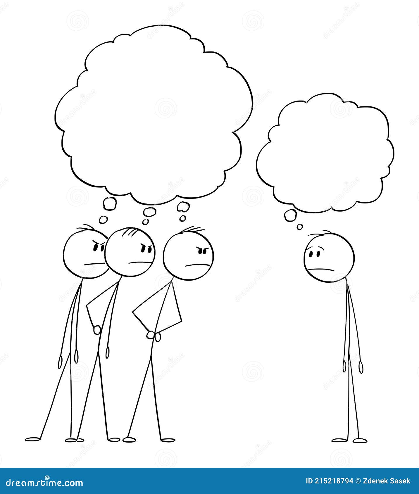 Three Men Looking Angrily or Angry at One Man. Empty Thought Bubbles ...