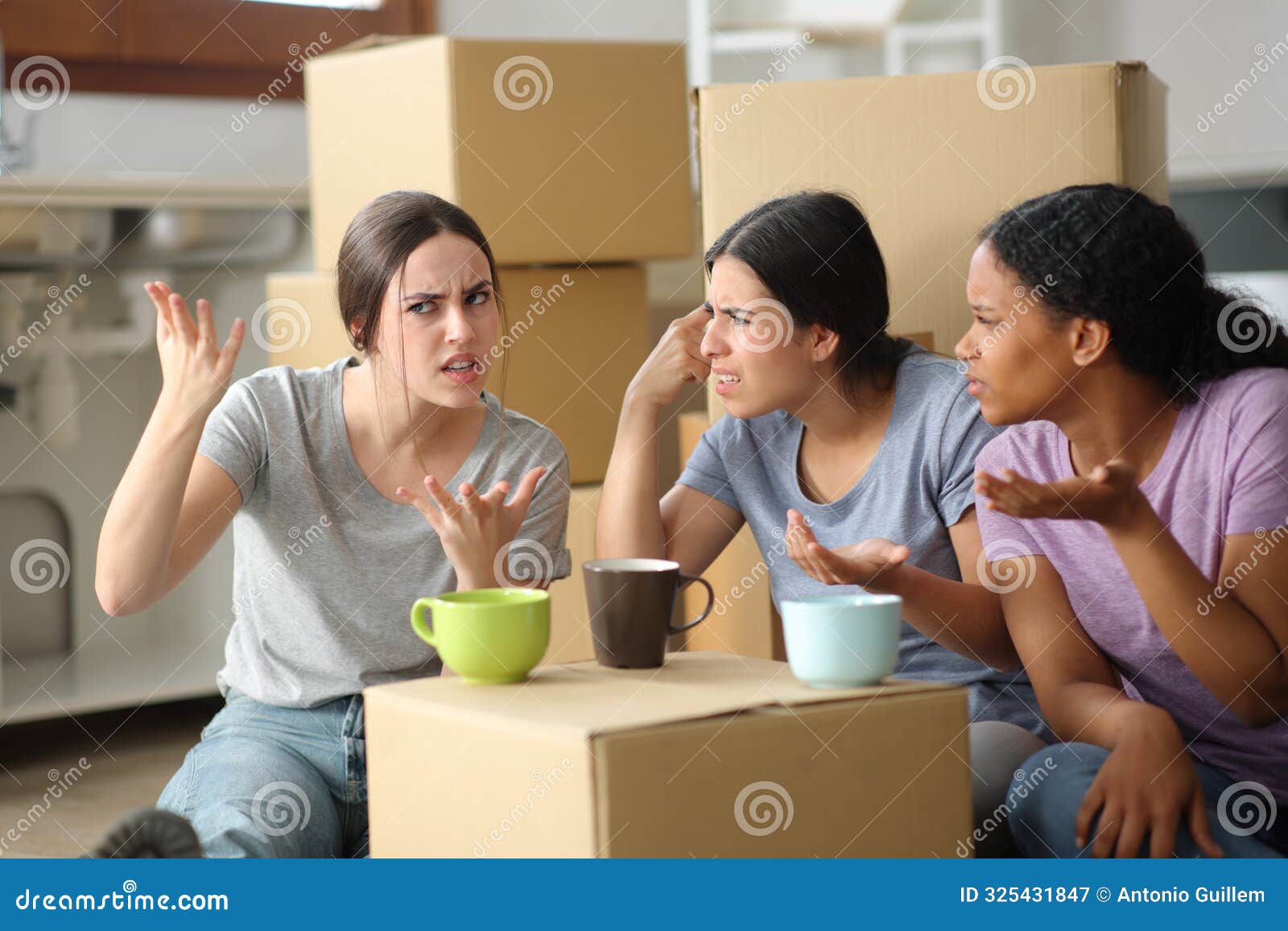 Three Angry Roommates Arguing while Moving House Stock Image - Image of ...