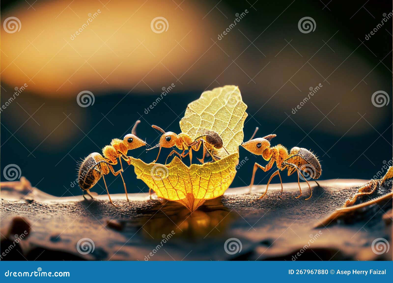 Three ant work and leaf stock illustration. Illustration of three ...