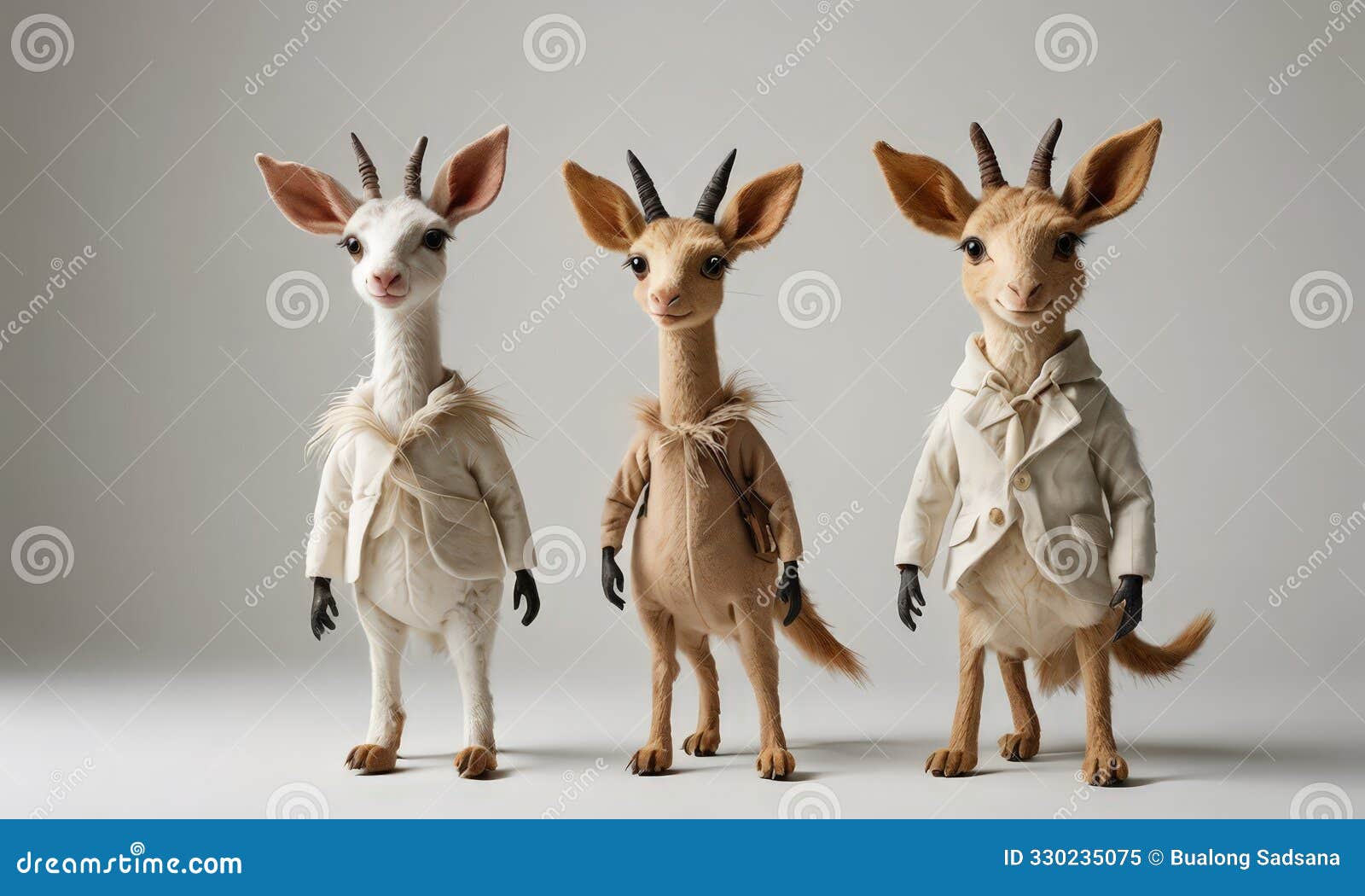 Three Anthropomorphic Animal Figurines, Each with Distinct Features ...
