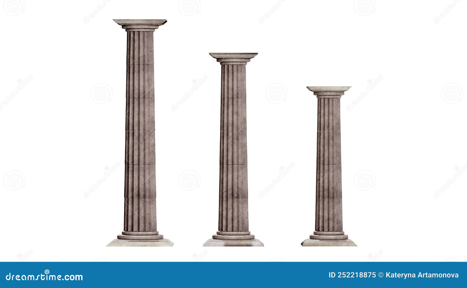 Three Antique Columns of Different Sizes. Isolated on White Background ...