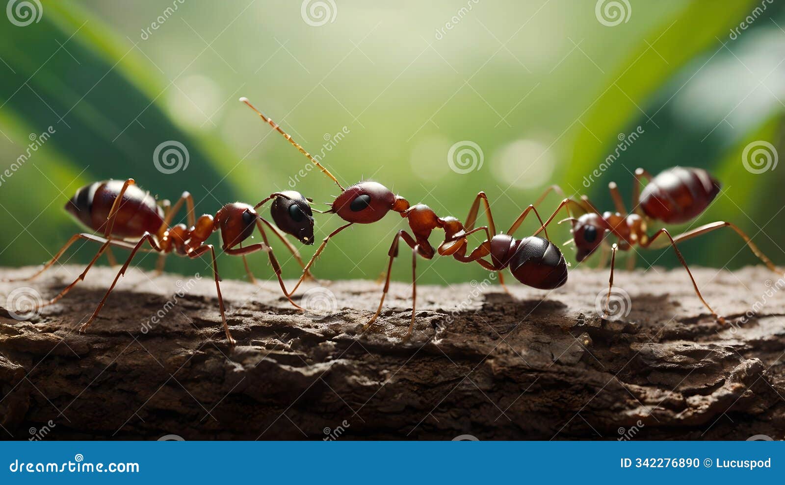 Three Ants Working Together on a Tree Branch Stock Illustration ...