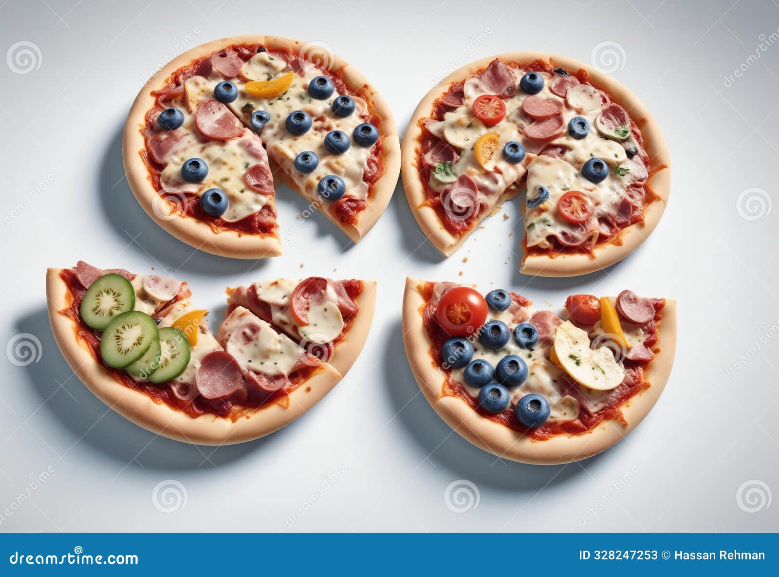Three Appetizing Mini Circle Pizzas with Various Toppings Stock ...