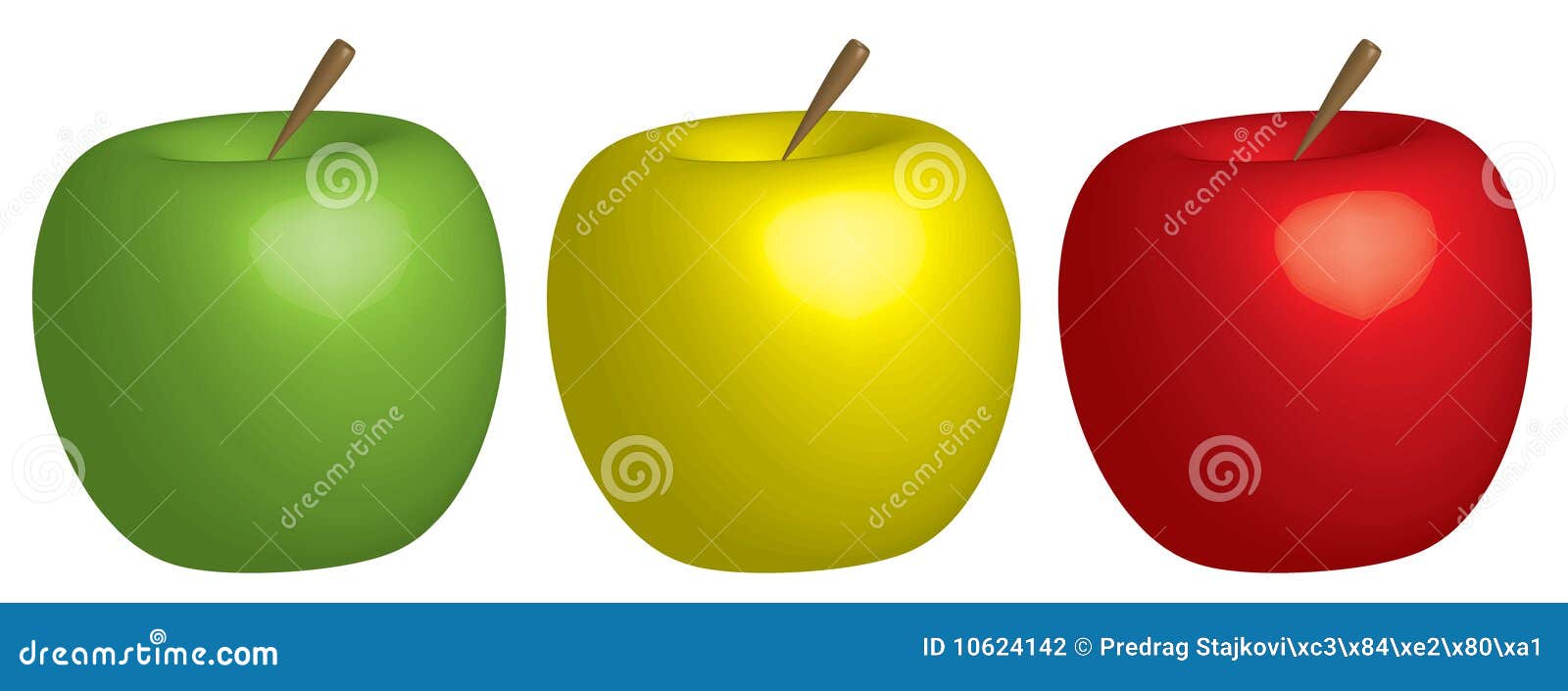 Three Apple Isolated on White Stock Vector - Illustration of crimson ...