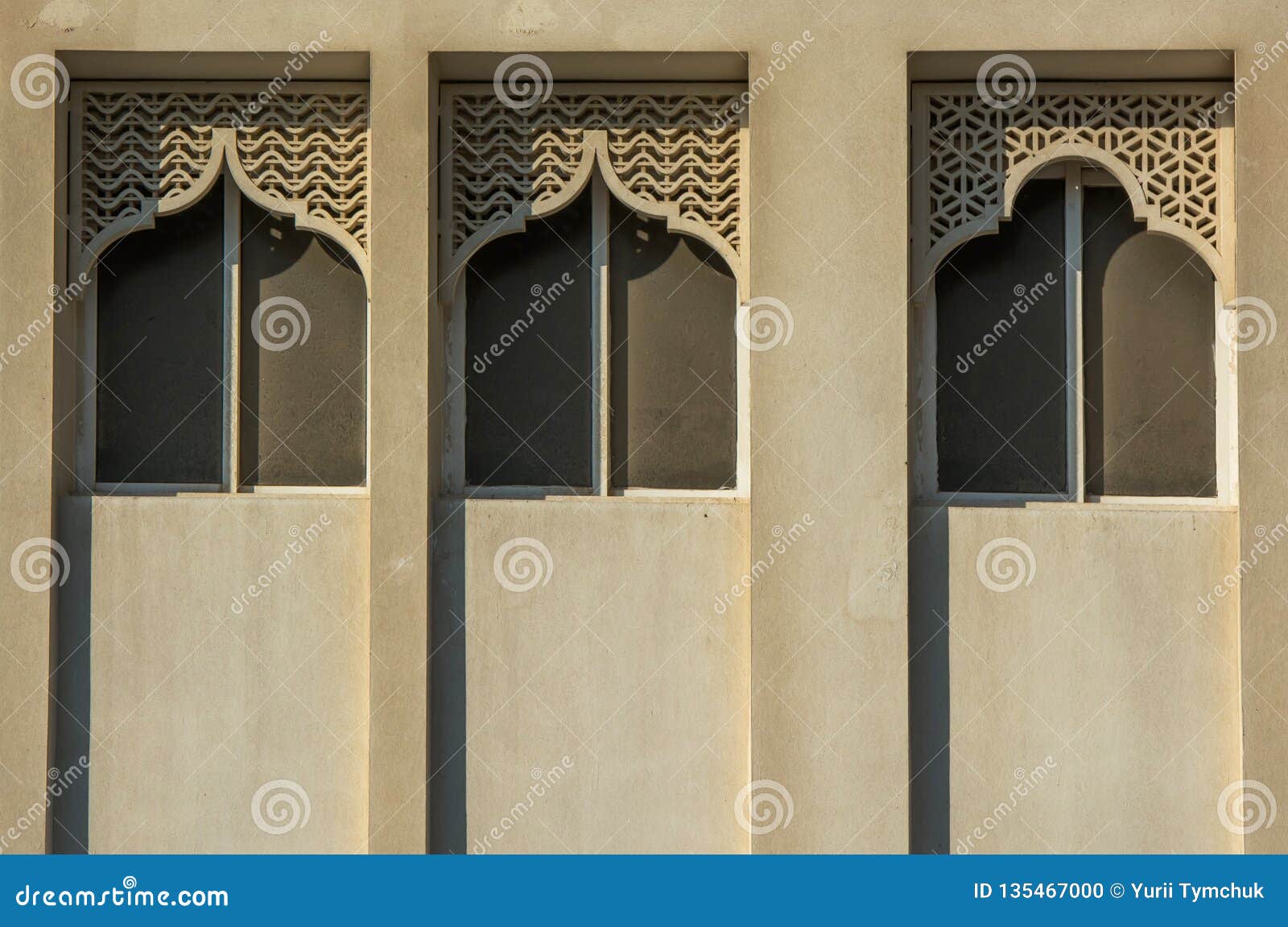 Three Arabic Windows on Concrete Wall Stock Photo - Image of islam ...