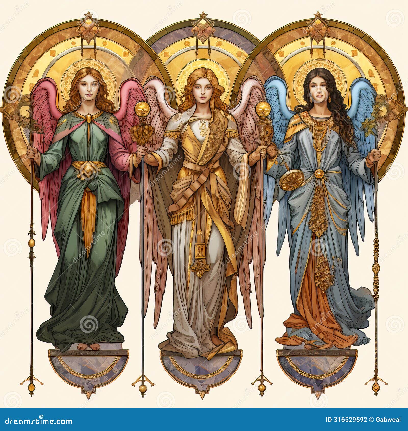 Three Archangels on Stained Glass Window, AI Generated Stock ...
