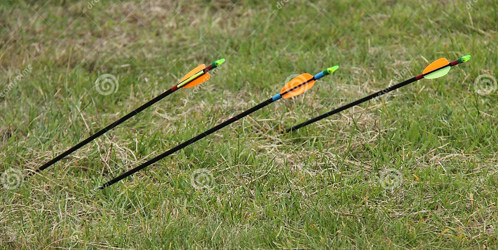 Three Archery Arrows. stock photo. Image of feathered - 34111432