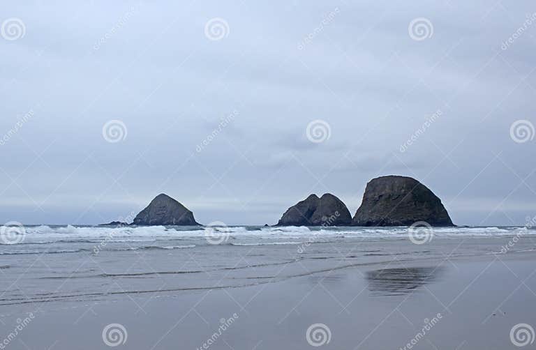 Three Arches Rocks on Oregon Coast in Winter Stock Image - Image of ...