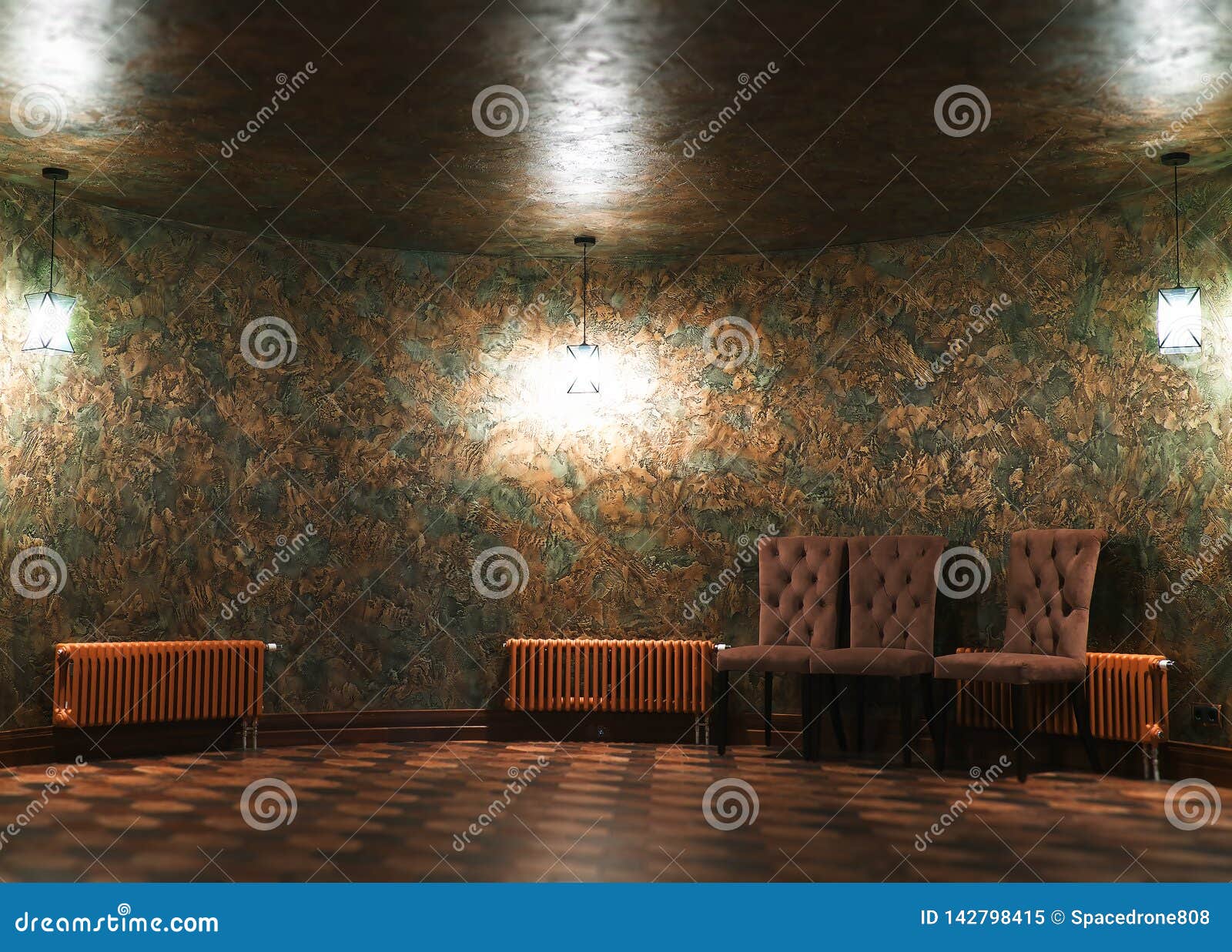 Three Arm-chairs in Luxury Basement Background Stock Image - Image of ...