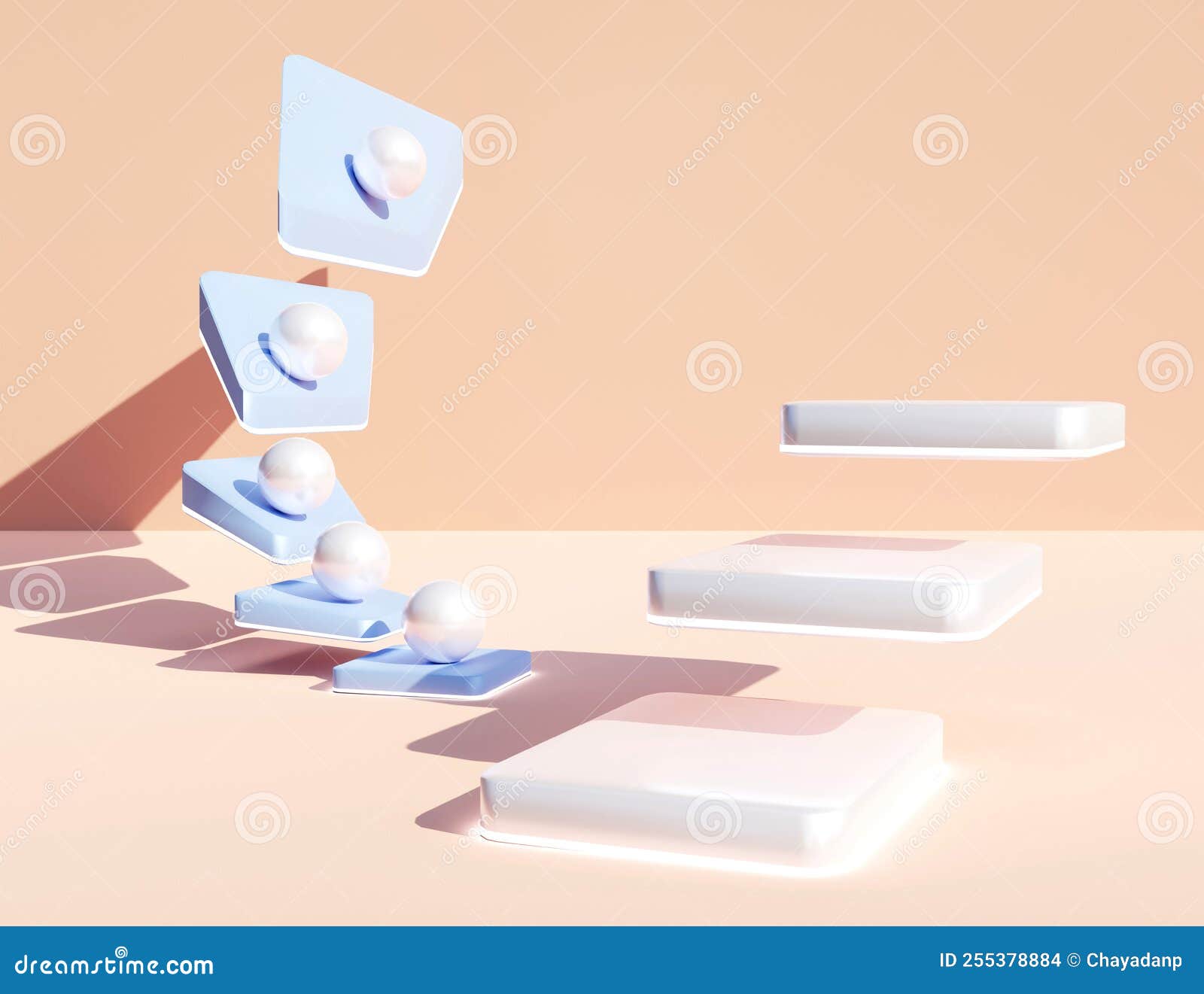 Three Array Podiums With Abstract Spherical Objects 3d Stand To Show
