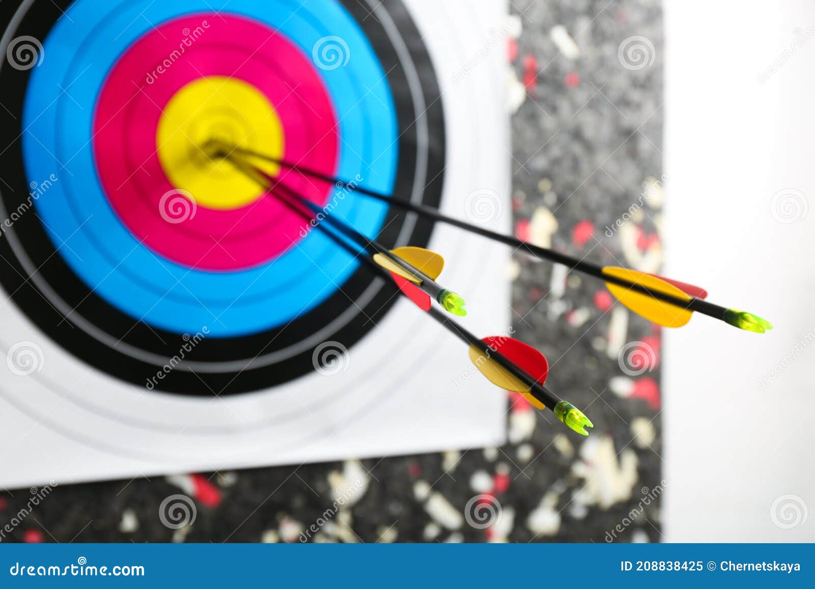 Three Arrows in Archery Target Closeup View Stock Image - Image of ...