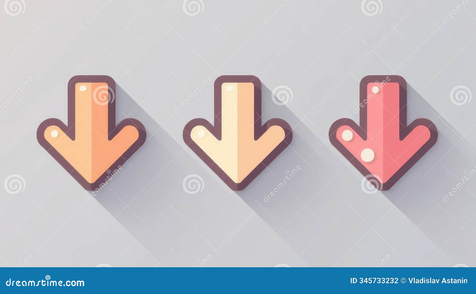 Three Arrows of Different Colors Pointing Downwards at the Same Level ...